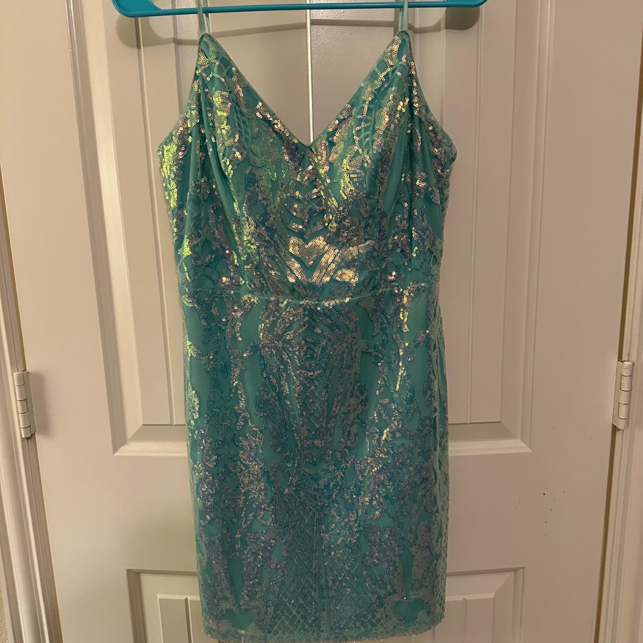 Turquoise Sparkle Party Dress - Depop