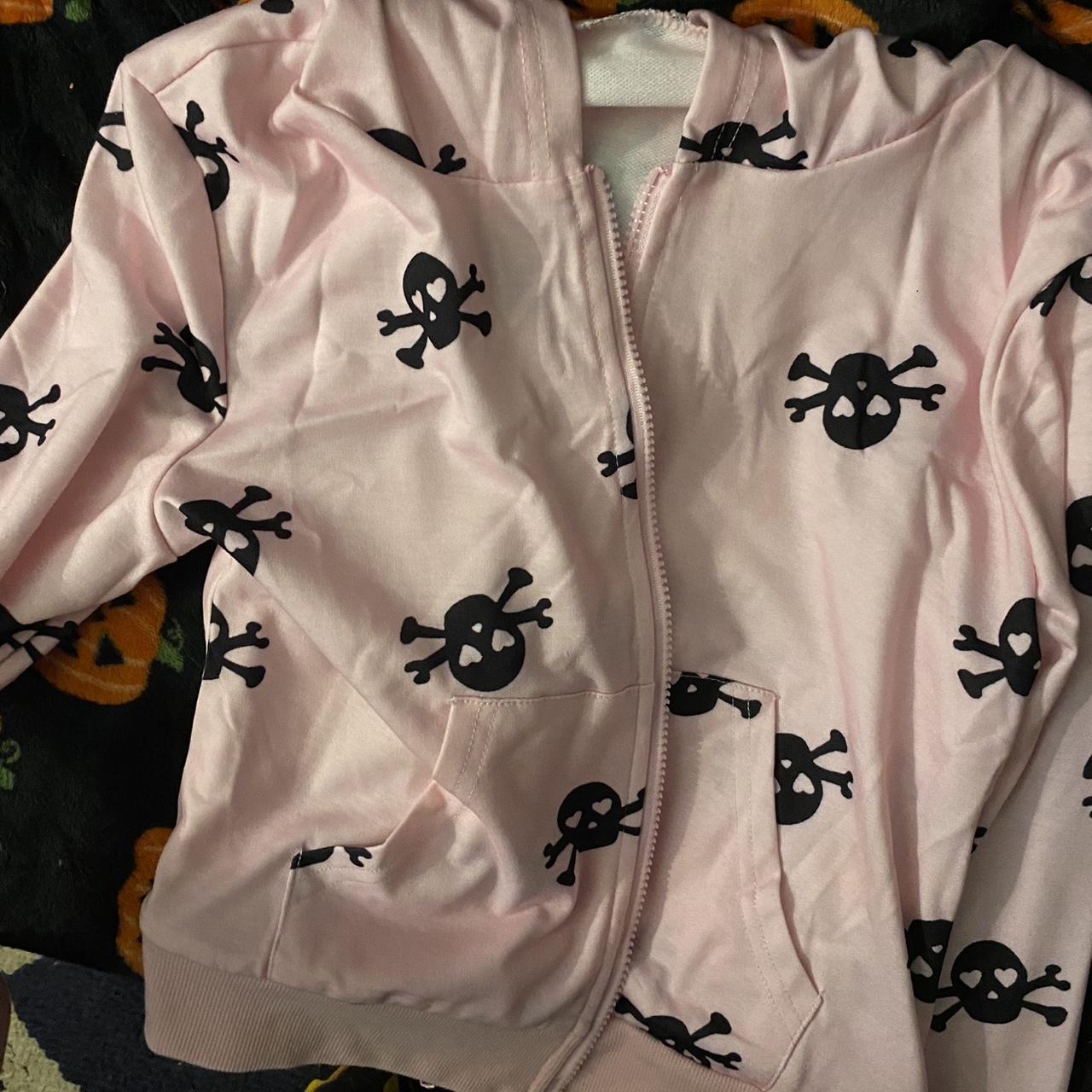 Light pink jacket with skulls :3 perfect for a cold... - Depop