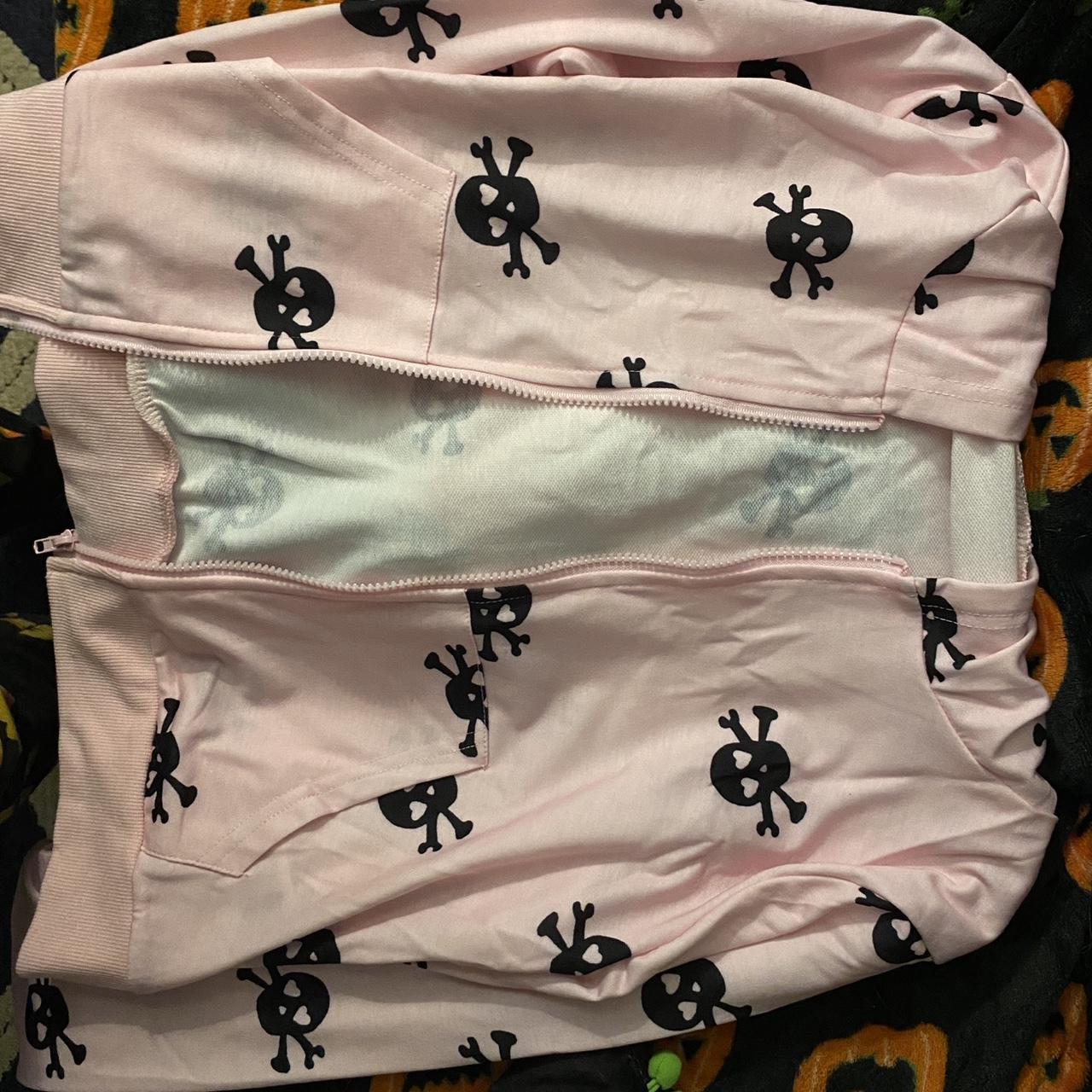 Light pink jacket with skulls :3 perfect for a cold... - Depop