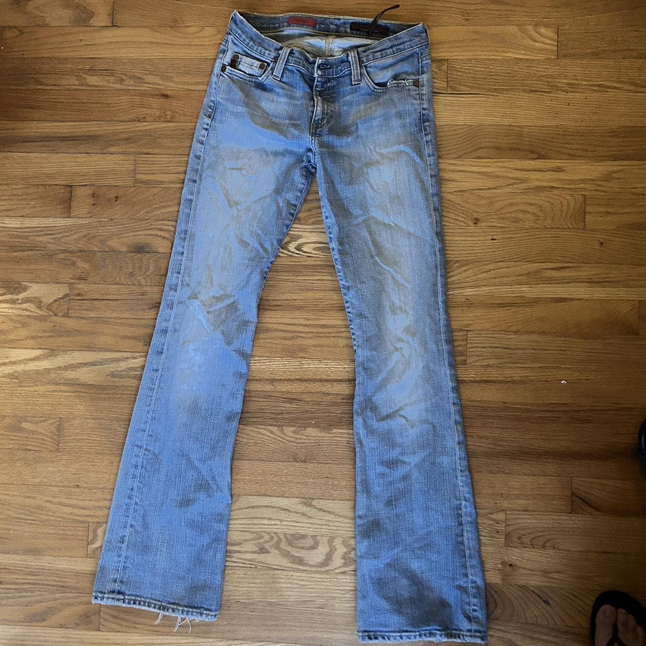 low rise light wash flared jeans waist 14 inches... - Depop