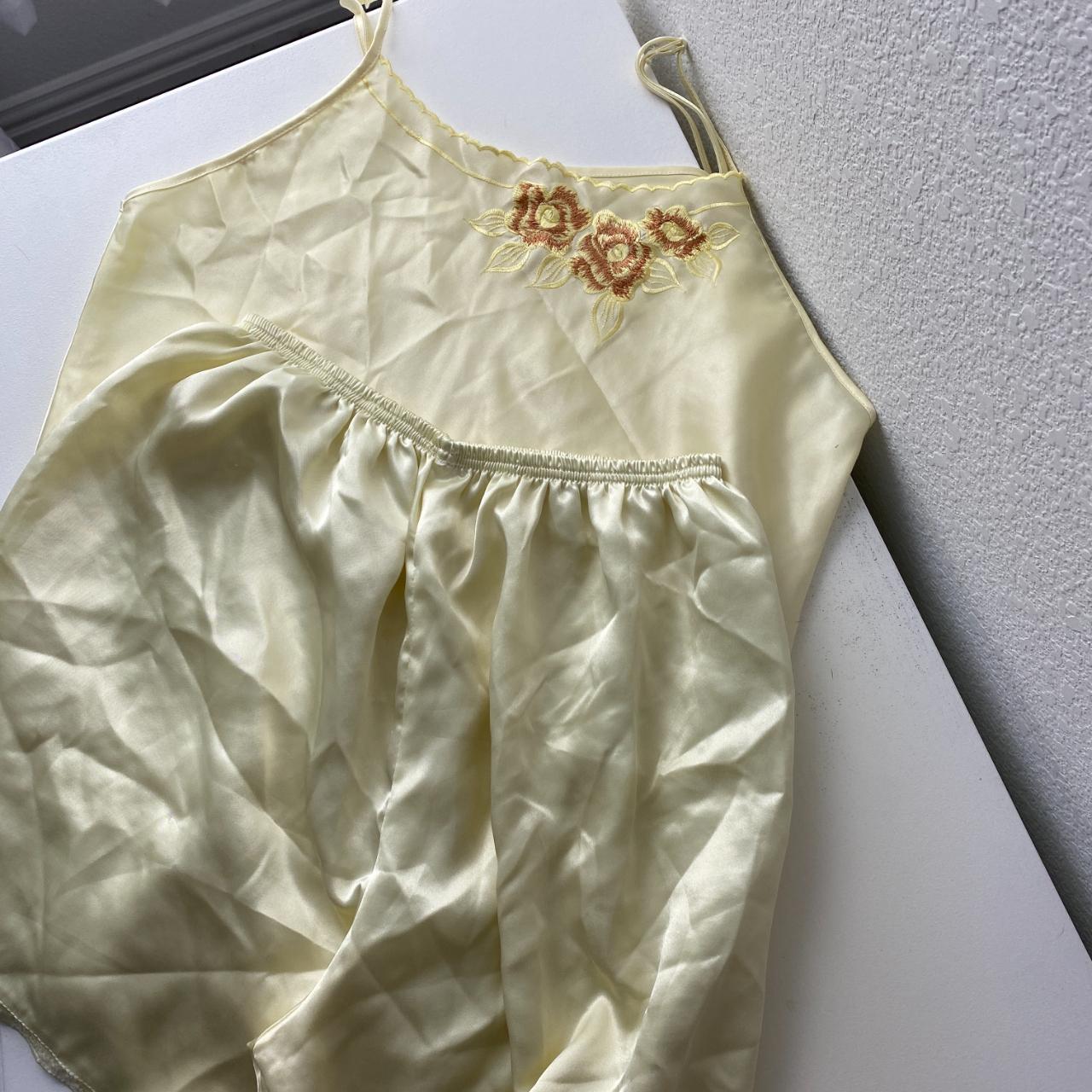 Vintage Pajama Set Light Yellow with Brown... - Depop