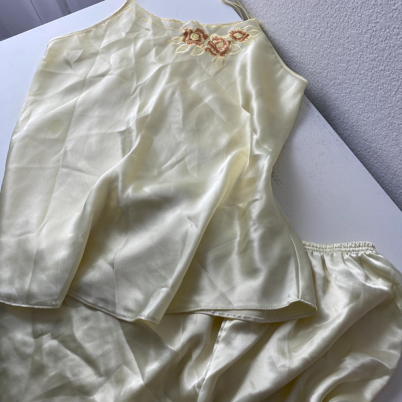 Vintage Pajama Set Light Yellow with Brown... - Depop