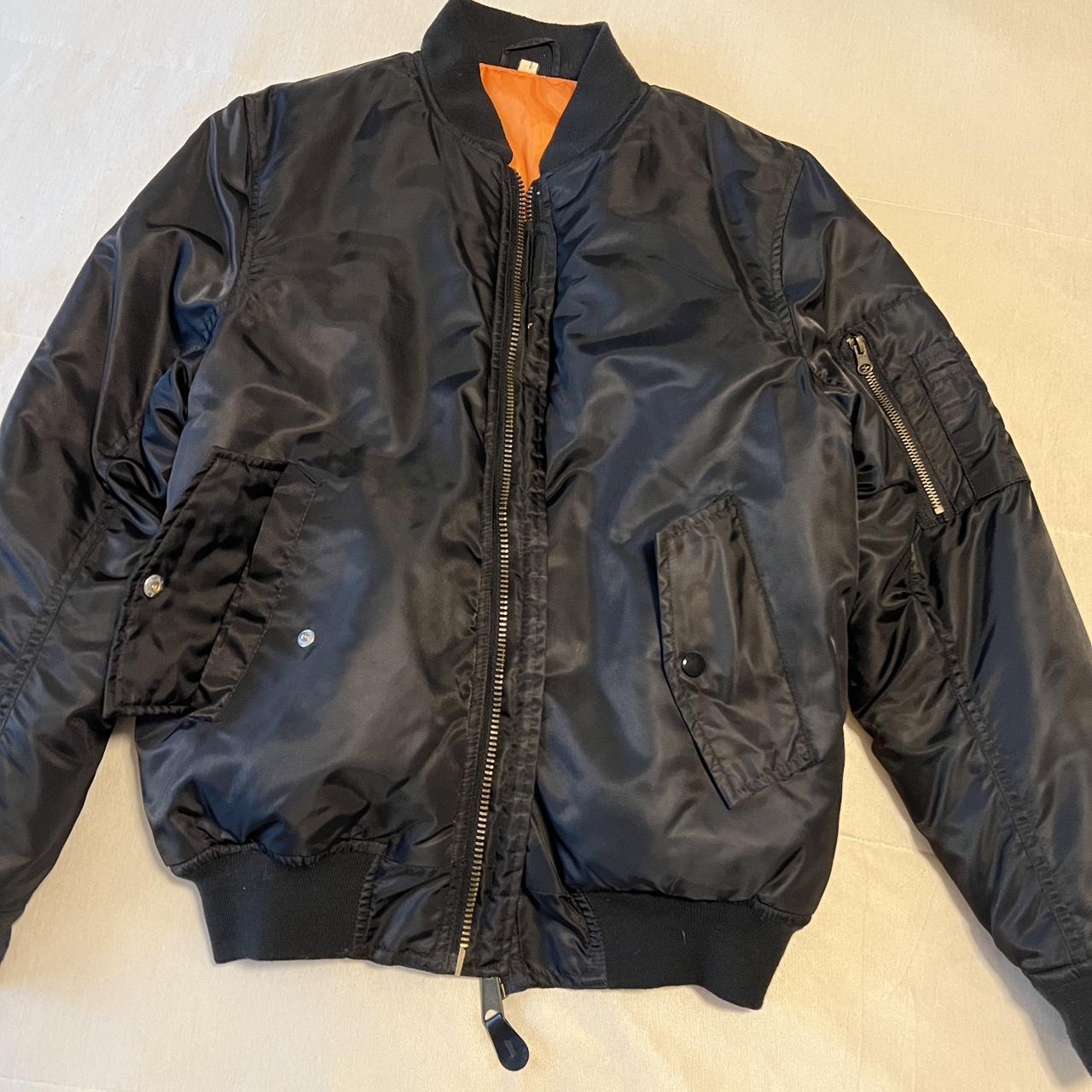 Black bomber jacket with orange lining.... - Depop