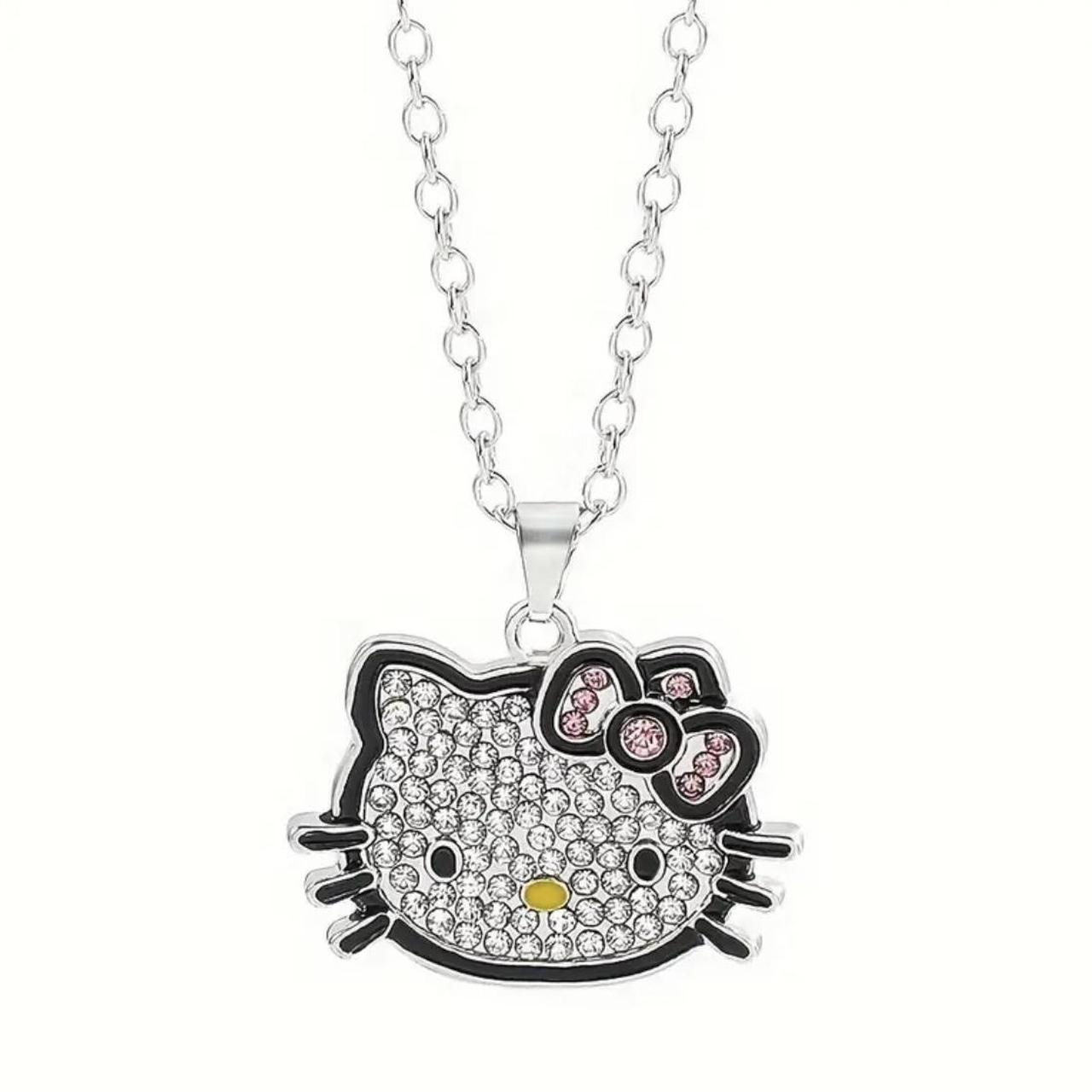 Hello Kitty silver tone necklace with rhinestone... - Depop