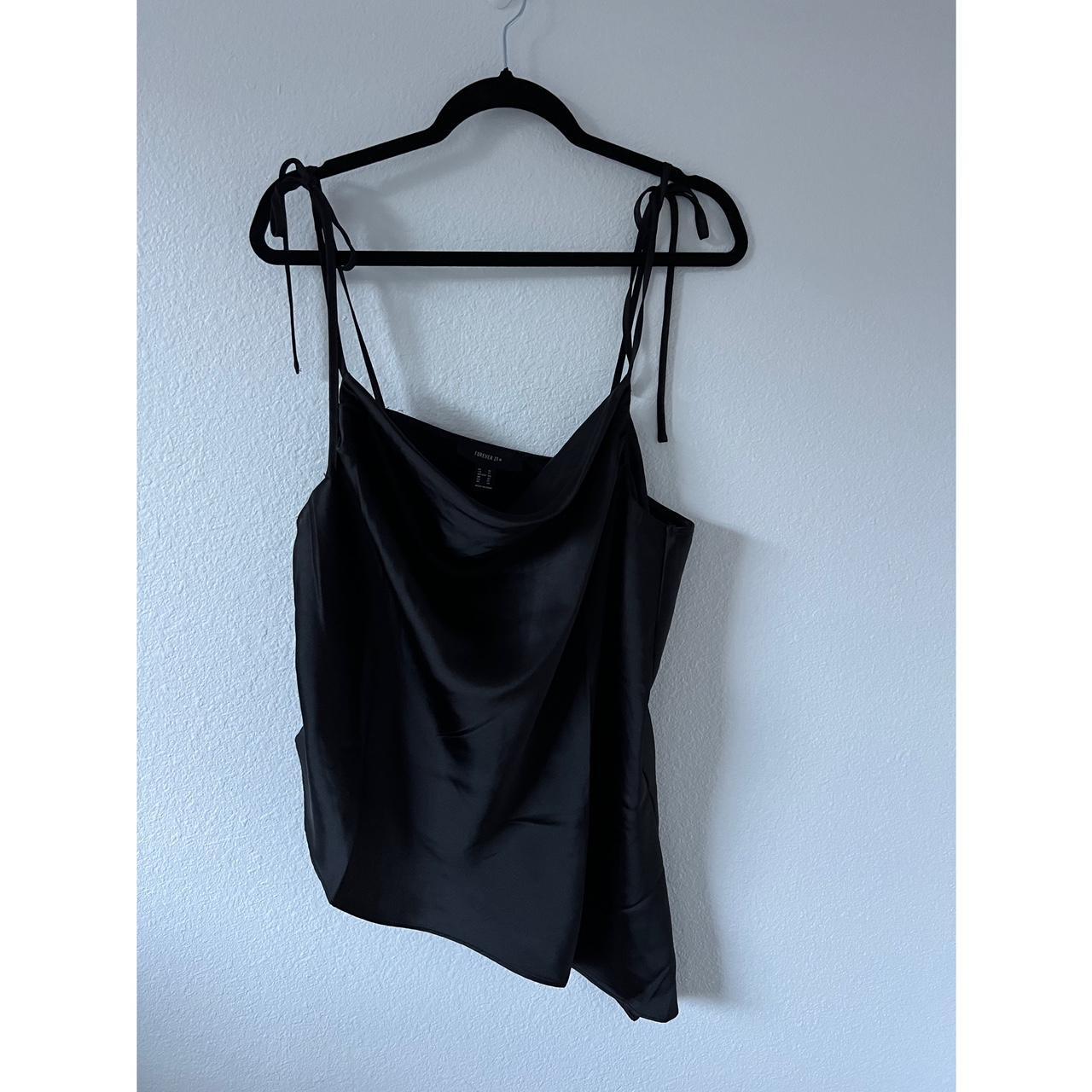 Black satin cowl neck cami top with tie straps and... - Depop