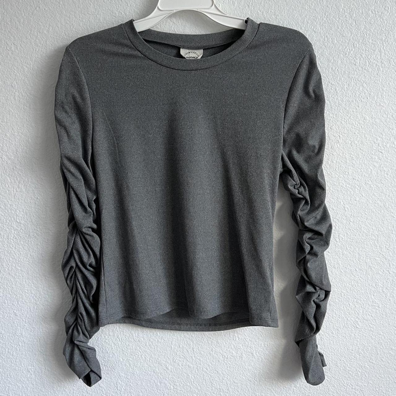 Grey ribbed long sleeve top with ruched sleeves One... | Depop