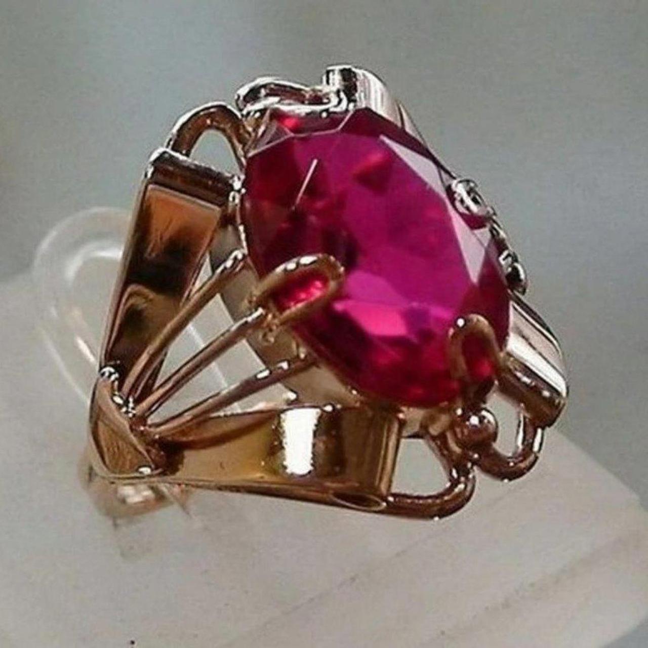 New! 🌸 Oversized Round Ruby Red Rose Gold Ring -... | Depop