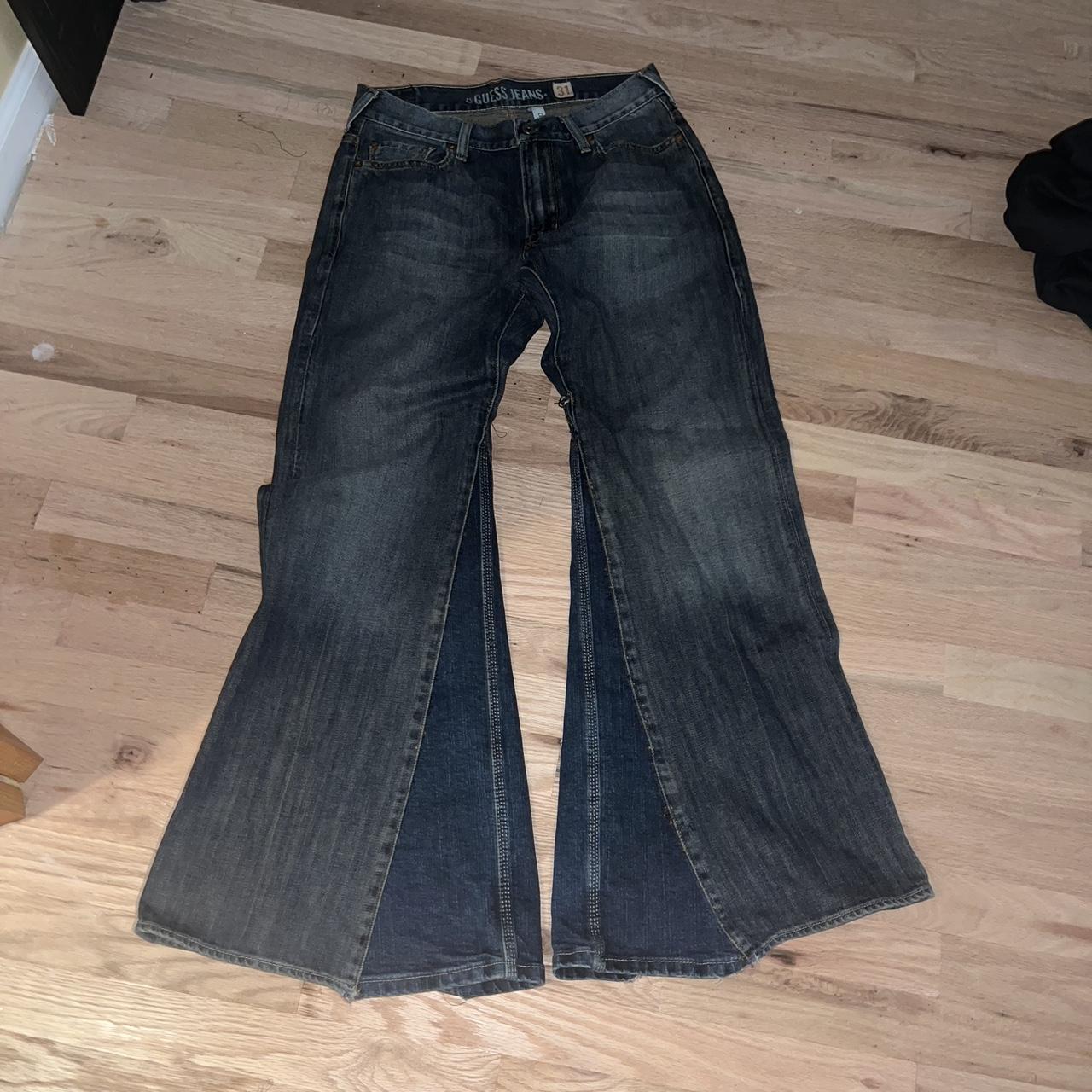 vintage flared custom denim wide legged unisex sz 31 - Depop