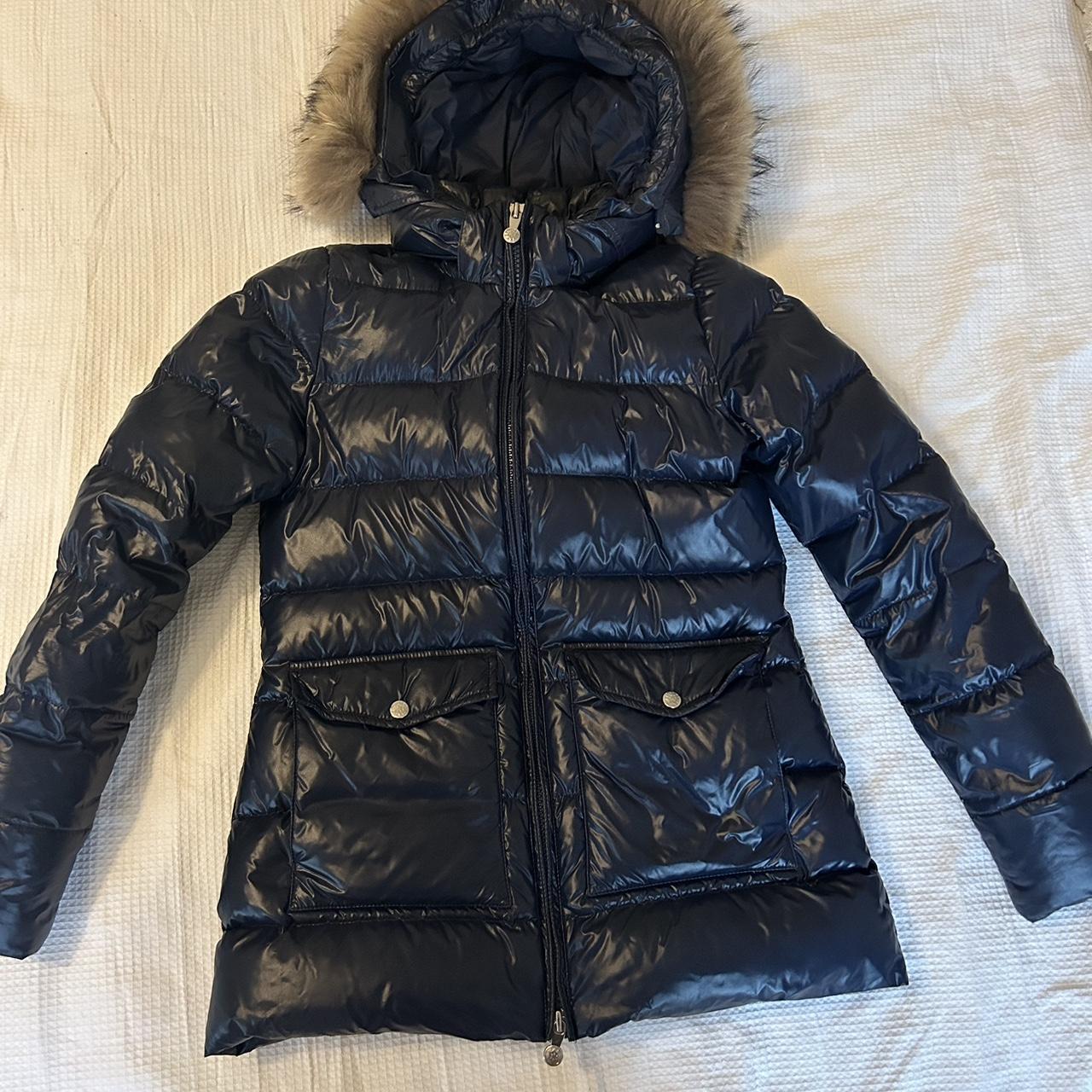 Pyrenex navy patent coat with real fur. Very good... - Depop