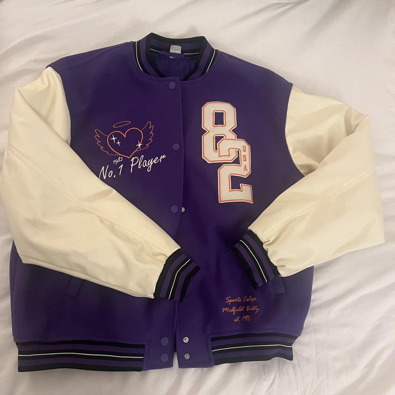 H&M Divided varsity jacket XS leather sleeves - Depop