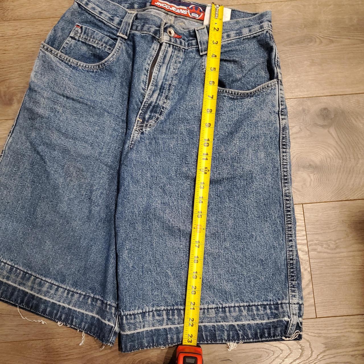 Jnco Jorts Green and Red Tribal Backhit Size 16 Hems... - Depop