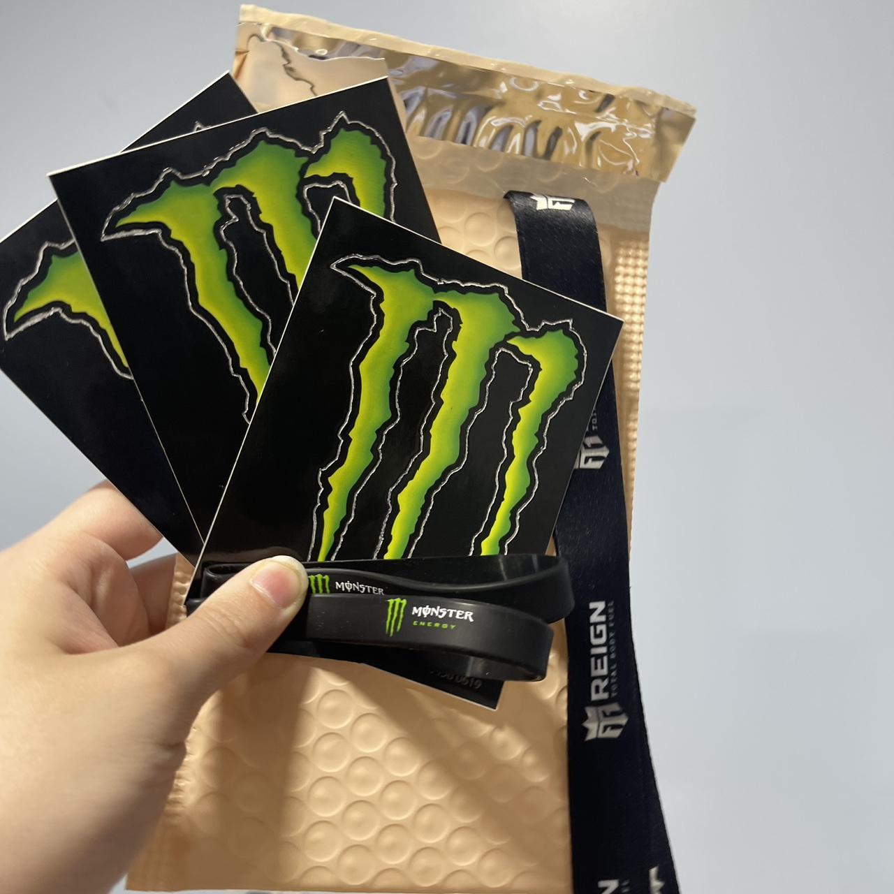 Monster/Reign 3-2-1 bundle 3 stickers, 2 bracelets,... | Depop