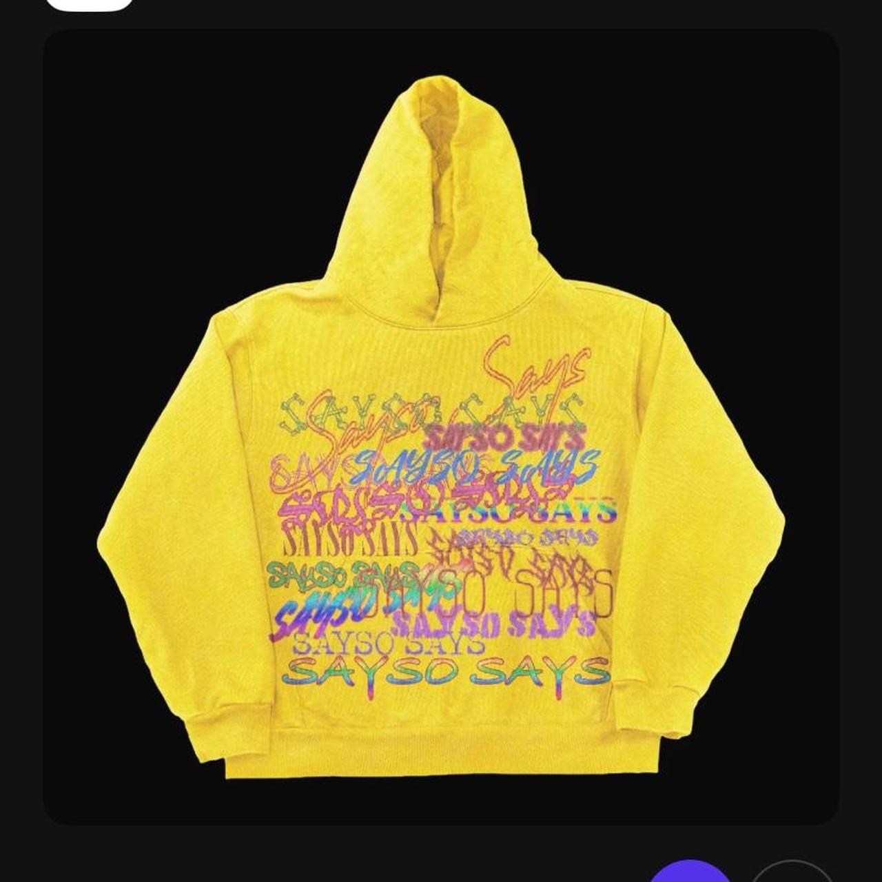 yellow praiseche sayso says hoodie looking to trade... - Depop