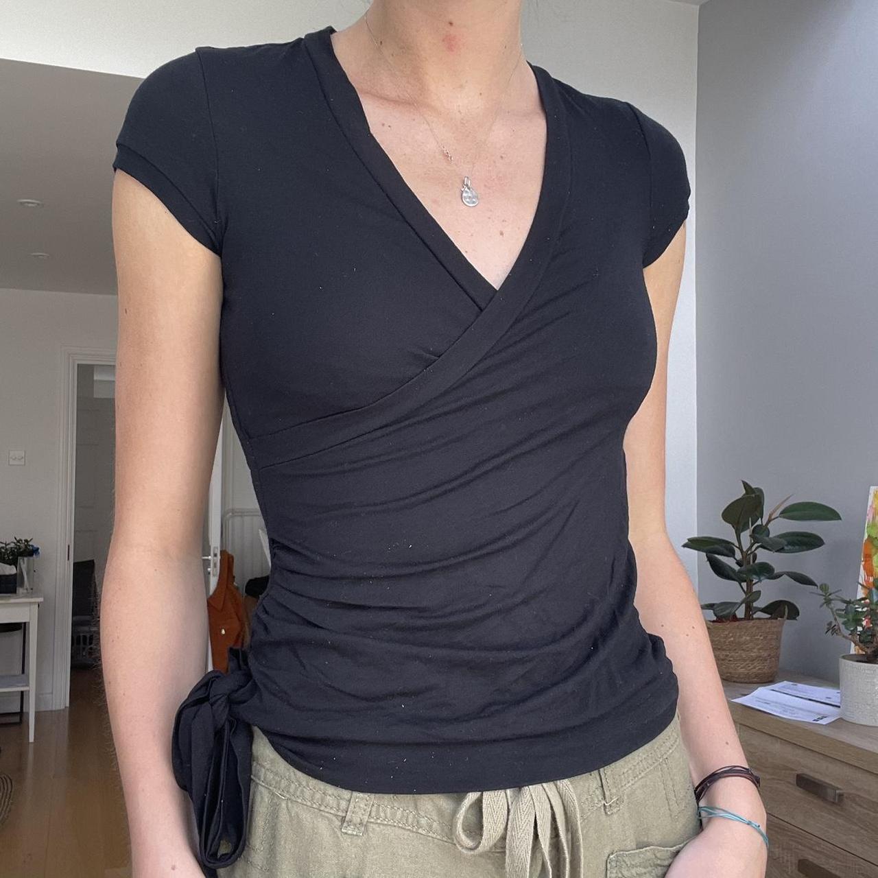 VINTAGE BAY TRADING WRAP STYLE BLACK SHORT SLEEVE... - Depop