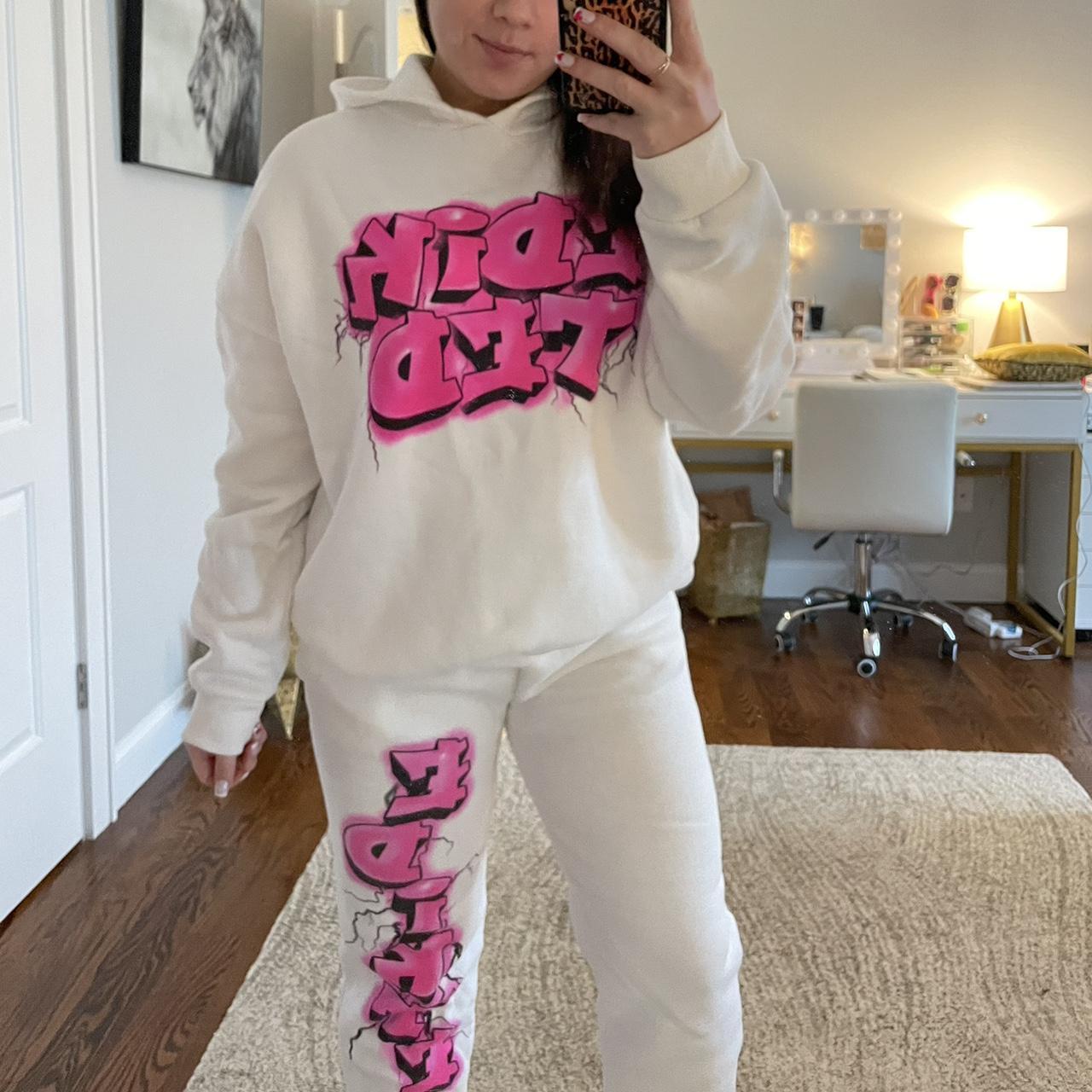 Edikted pink and white sweat set - Depop