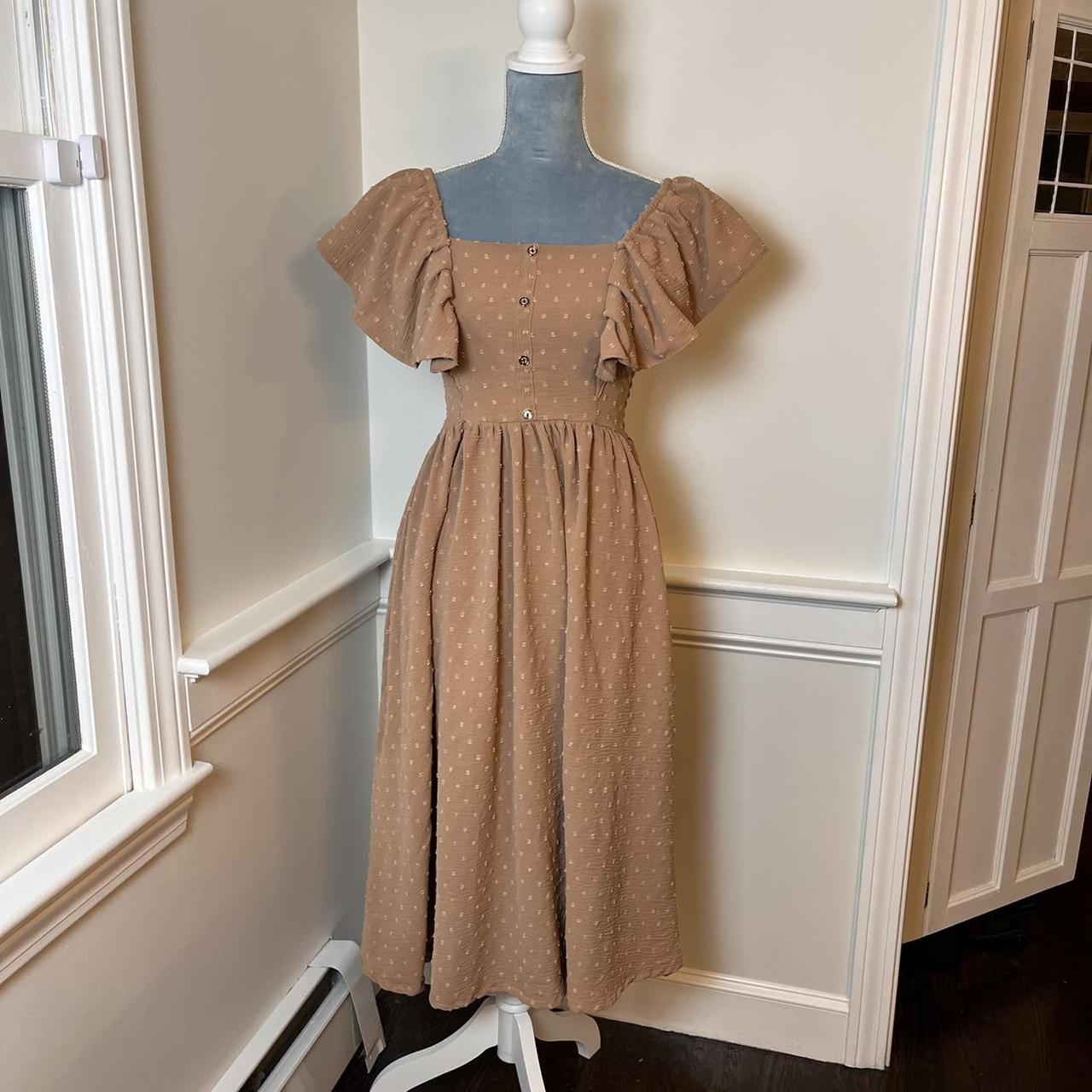 Beautiful handmade midi dress with puff sleeves... - Depop