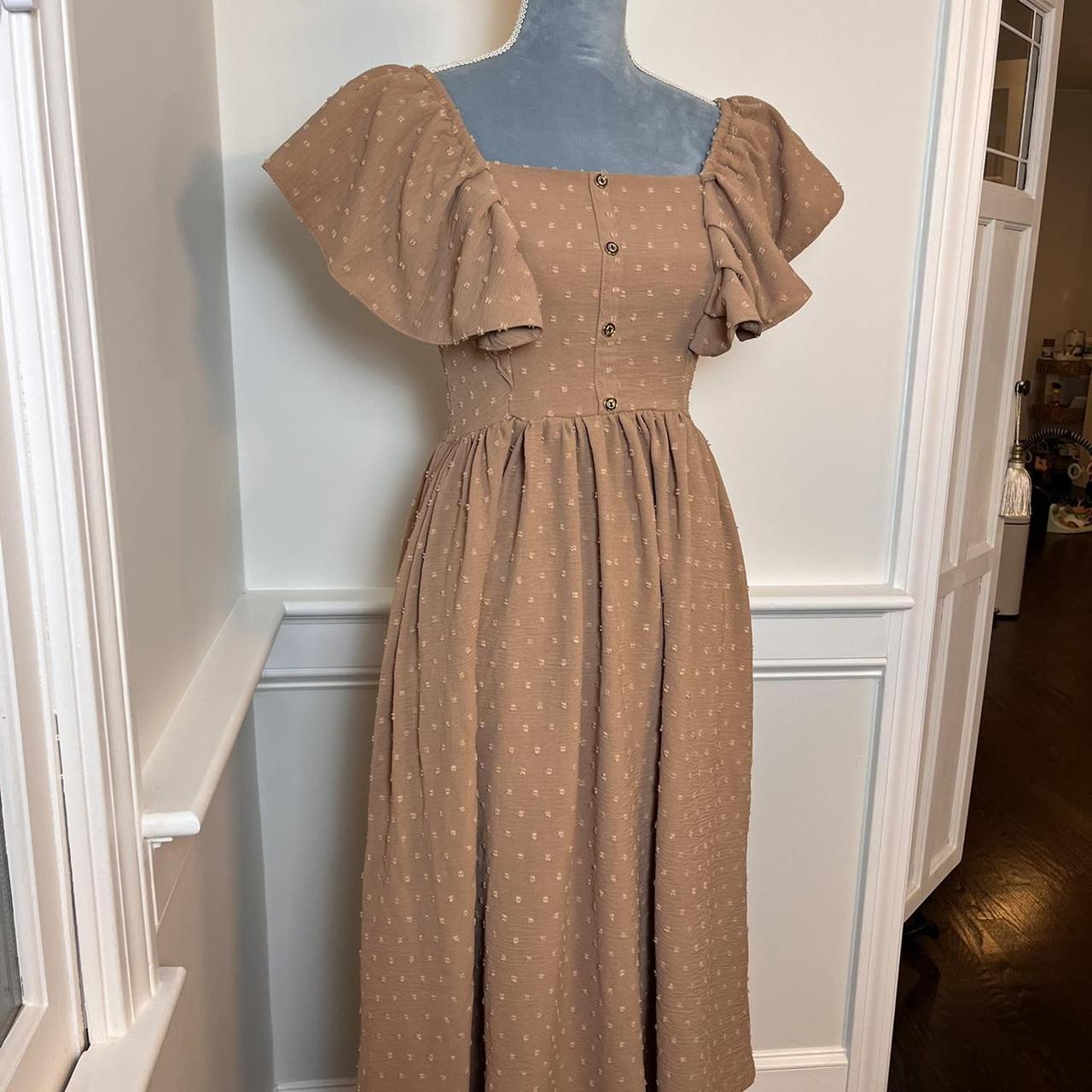 Beautiful handmade midi dress with puff sleeves... - Depop