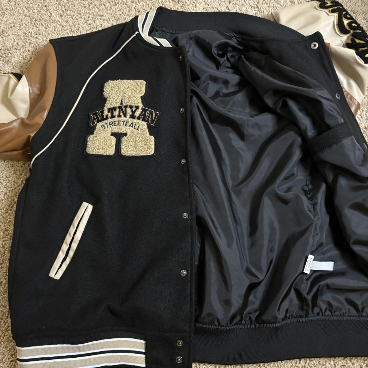 black/beige Varsity jacket - Depop