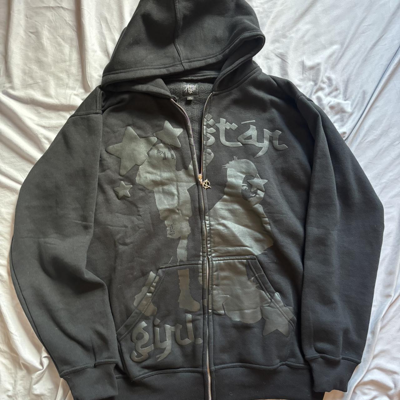 Black puff print Zip-up - Depop