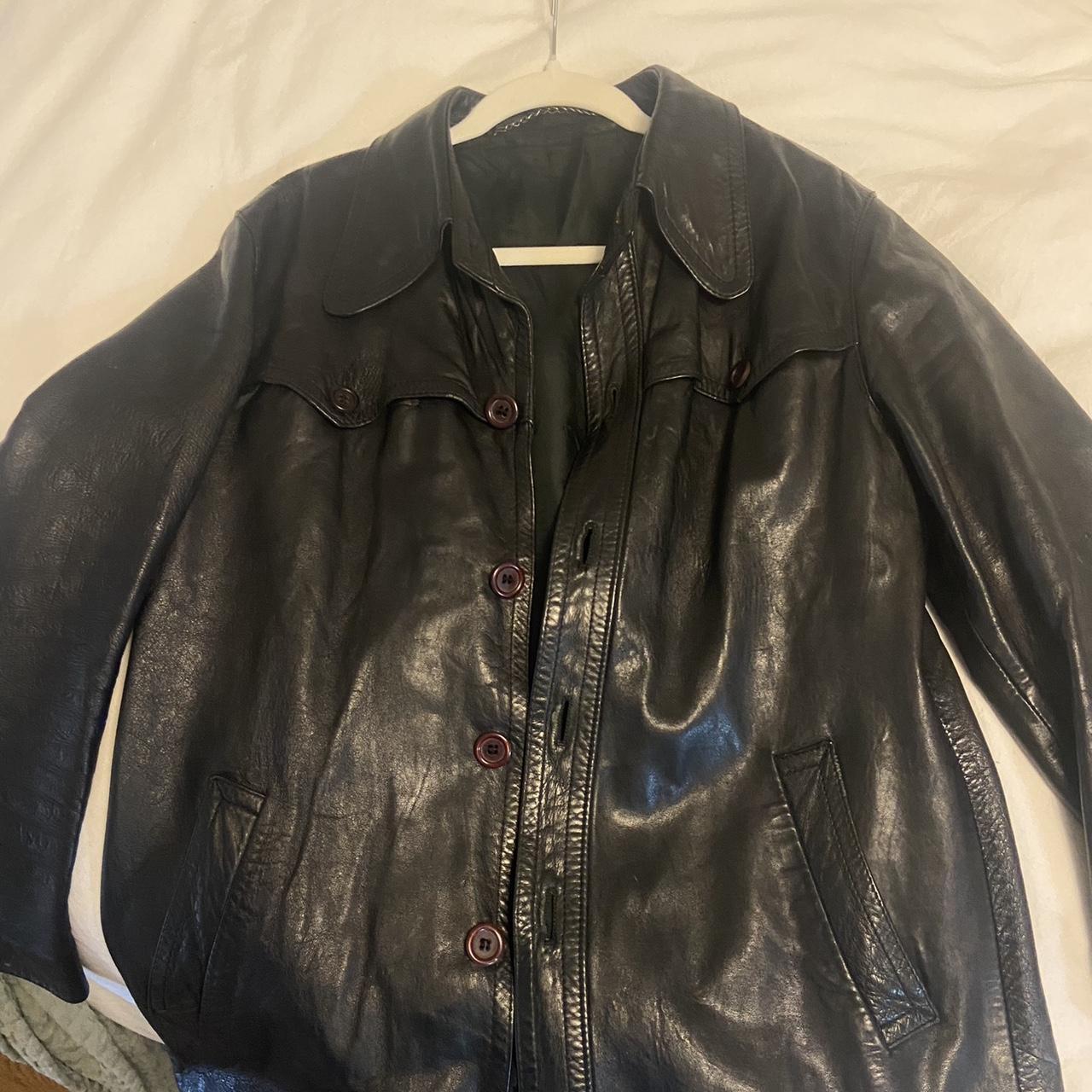 70s leather jacket would fit anyone tbh but dm if u... - Depop