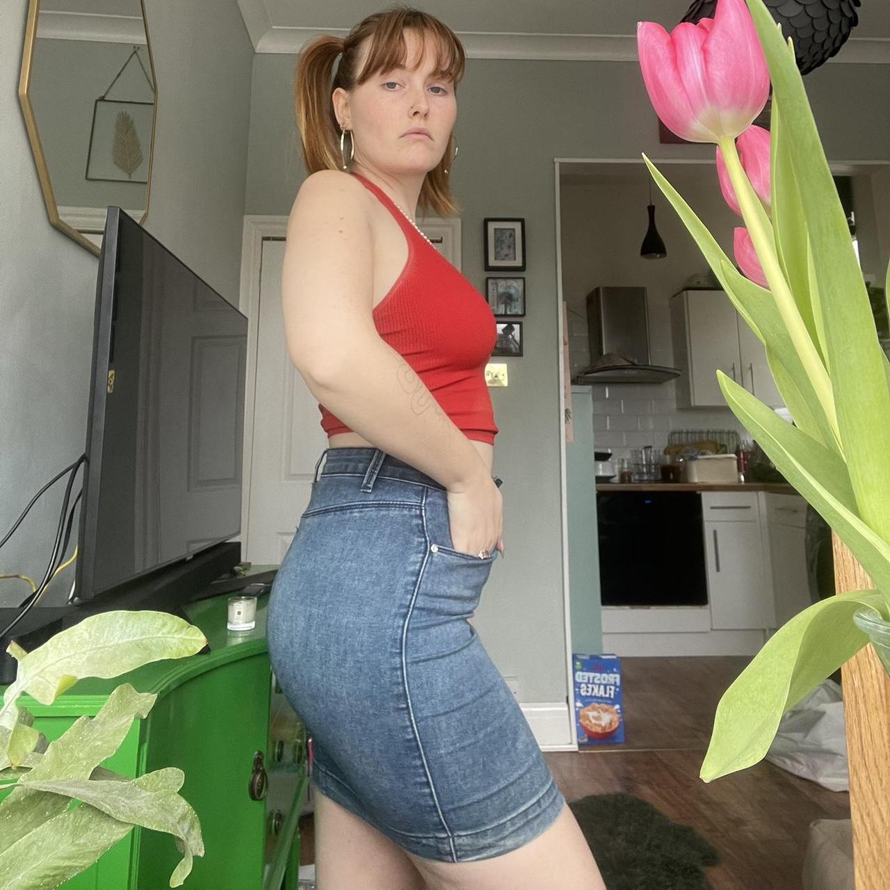 Stretchy Denim Mini Skirt Depop