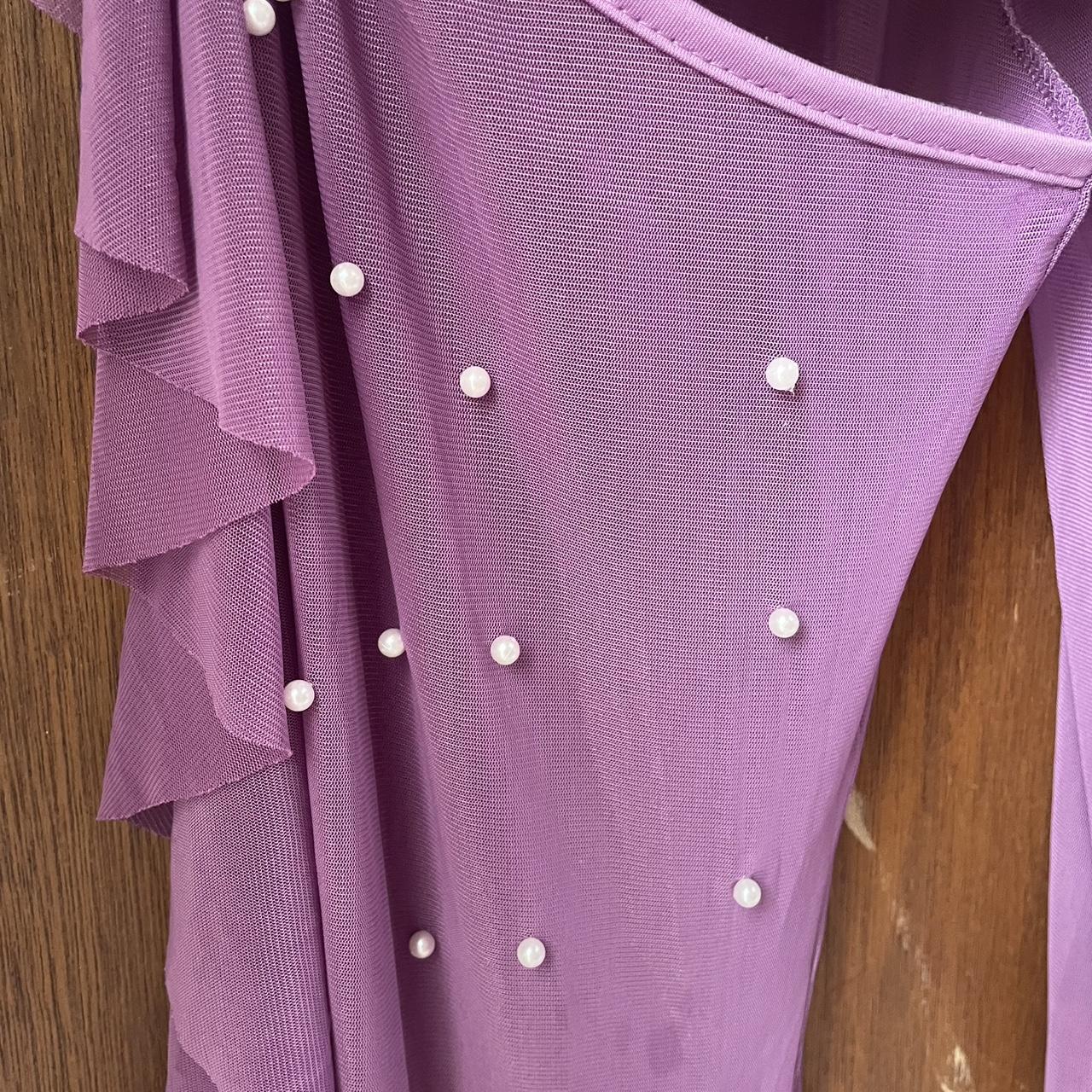 Purple ruffle mesh chaps with pearl embellishments... | Depop