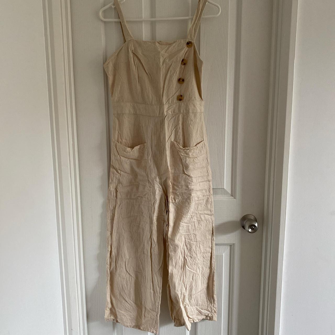 Cream jumpsuit Cotton on Size small Super comfy to... - Depop