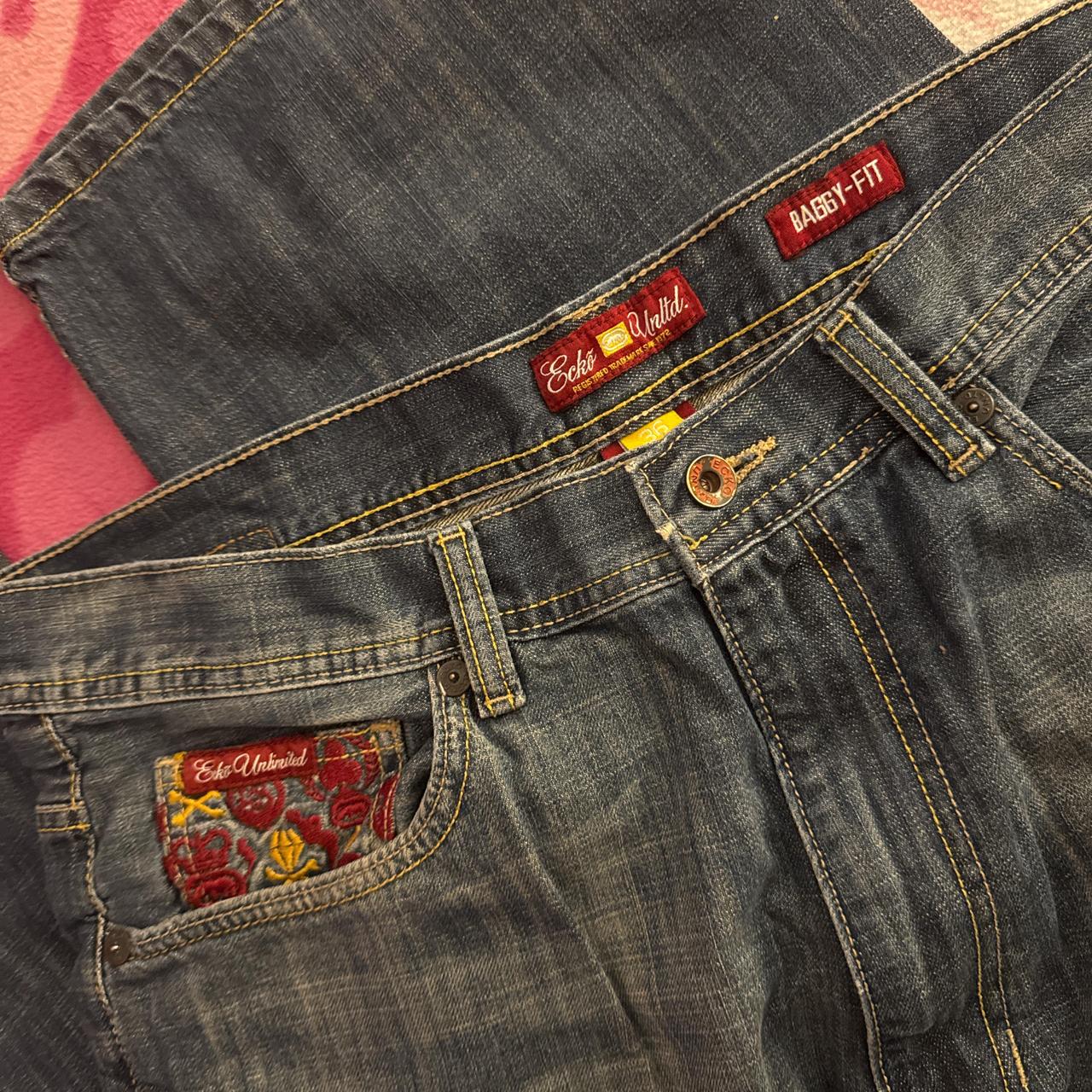 vintage baggy Ecko UnIted jeans embroidered back... - Depop