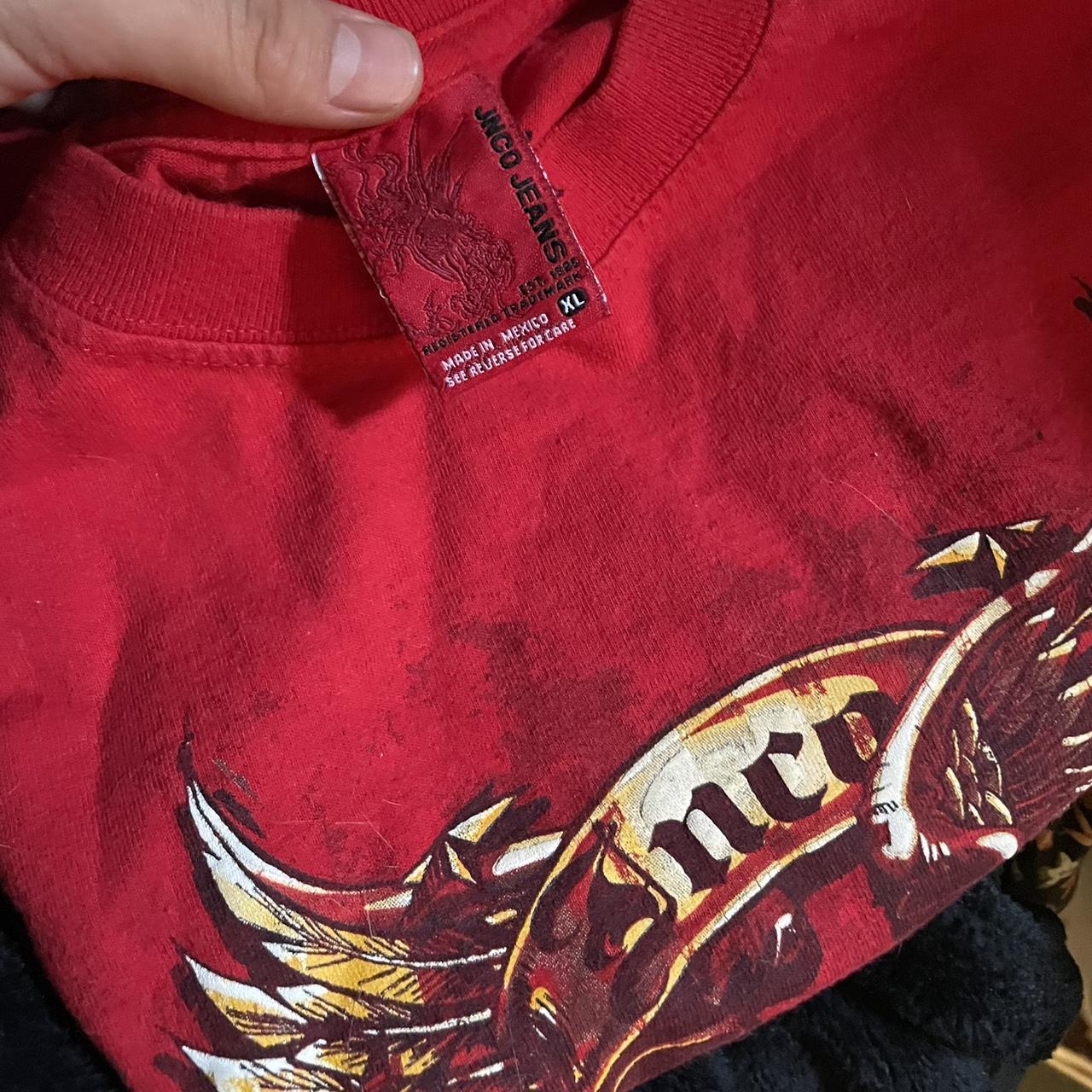 JNCO red shirt with both front and back eagle... | Depop