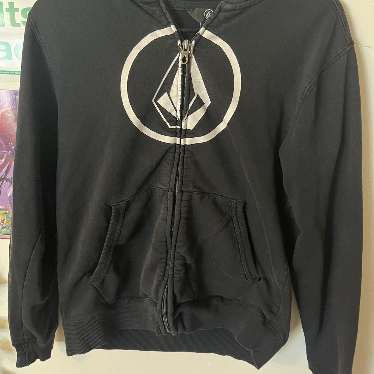 black skater simple volcom zip up hoodie size 12Y... | Depop