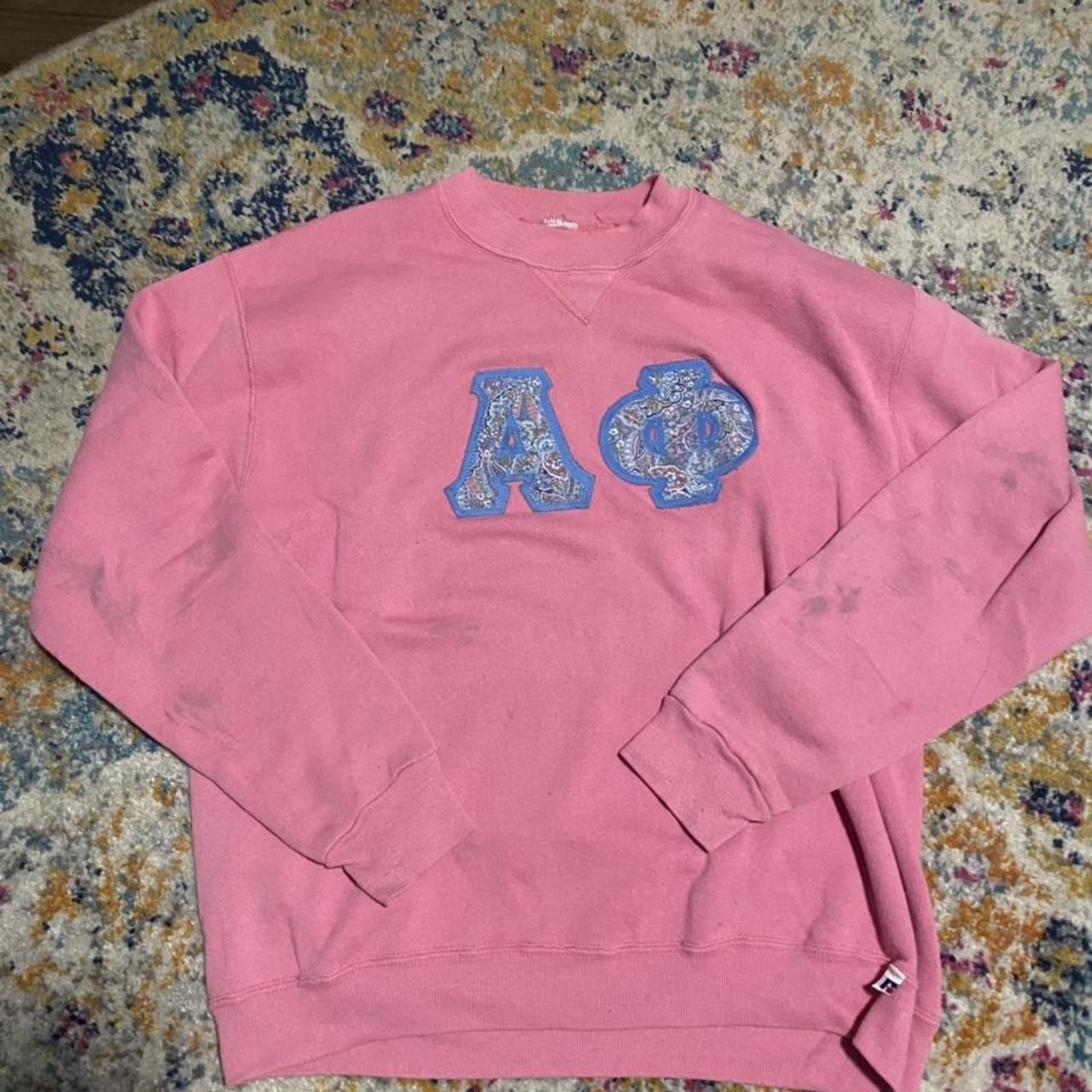 Pink alpha phi crewneck sweatshirt. Has stains on... - Depop