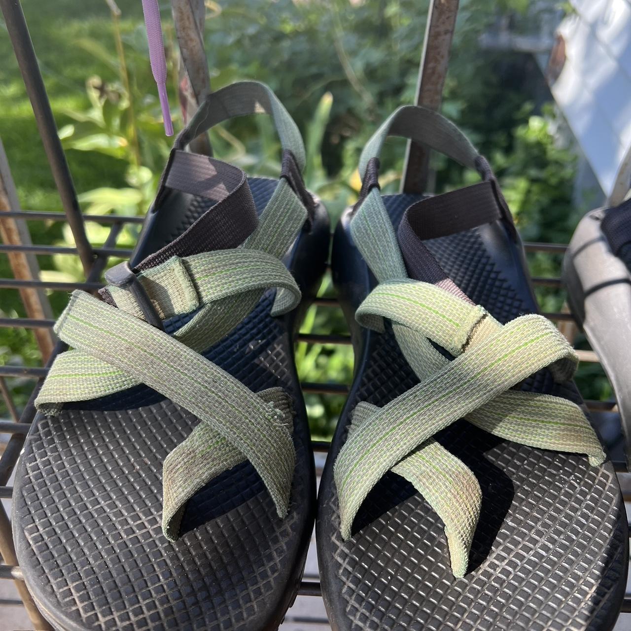 Chacos woman’s size 9 light green Wide stripe Used - Depop