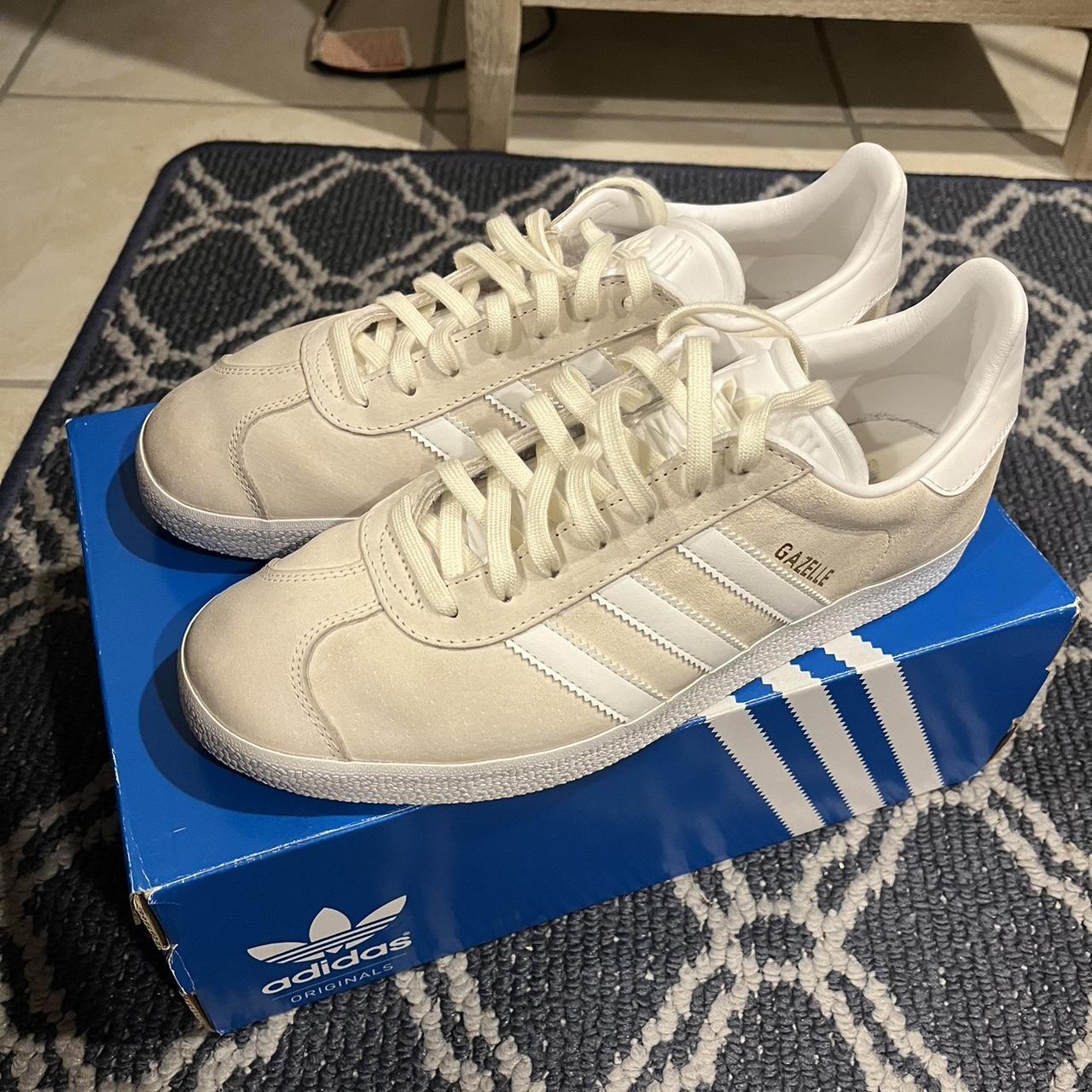 Lightly Worn pair of Cream Adidas Gazelle - Depop