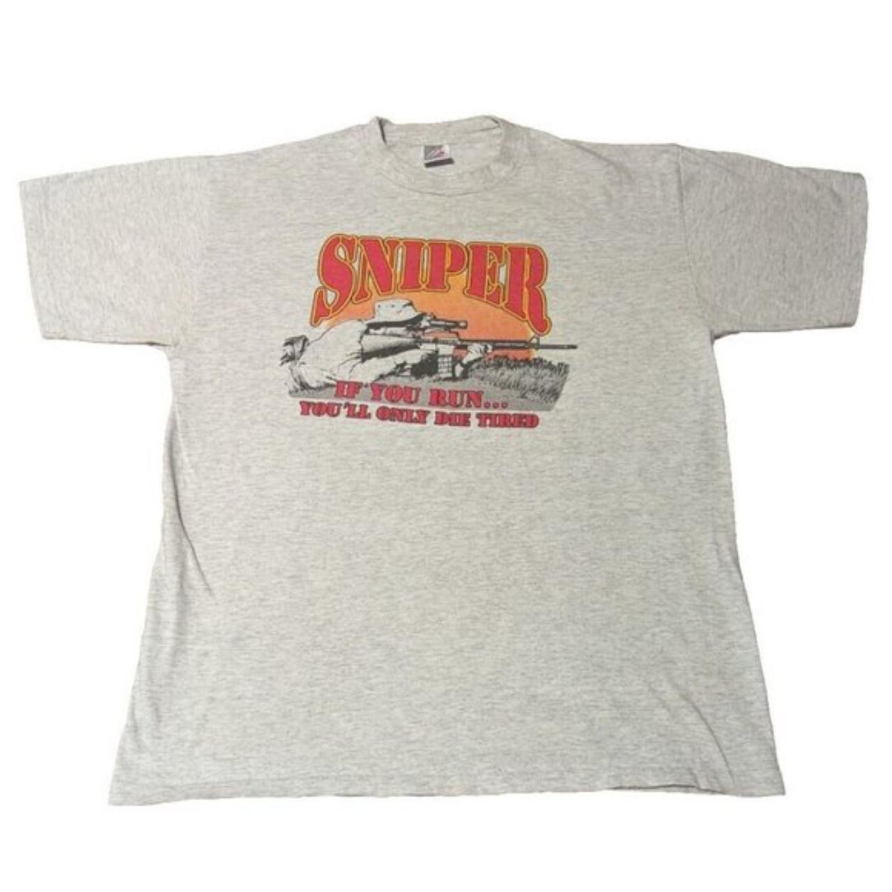 Vintage Jerzees 90s Sniper If You Run Die Tired... - Depop