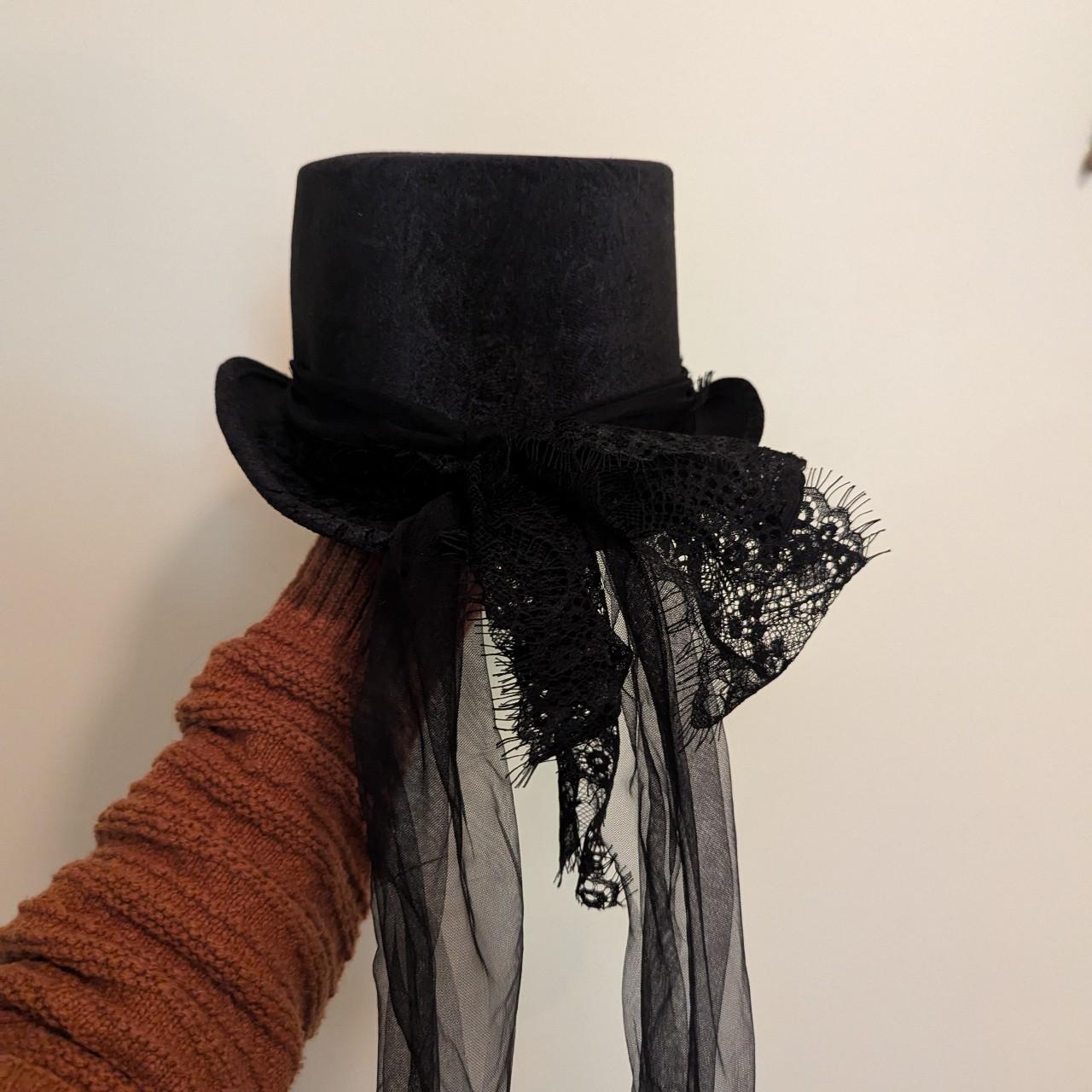 Black velvet top hat with lace and mesh bow Brand:... - Depop