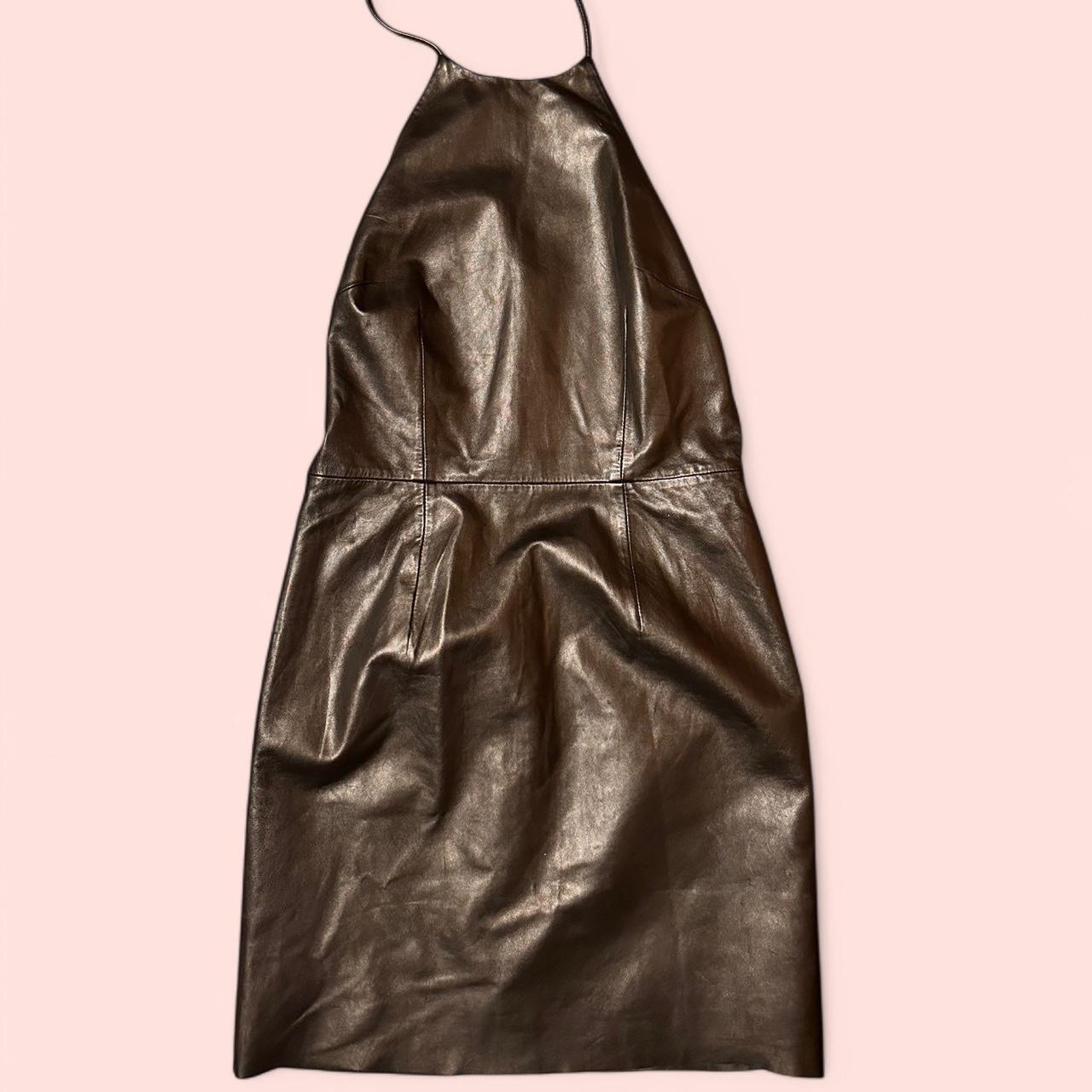 Andrew Marc halter mini leather dress. Never worn!... | Depop