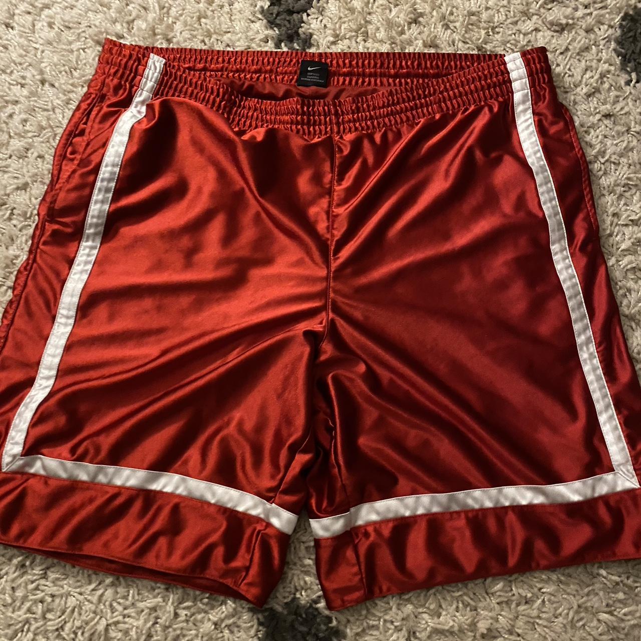 Super baggy red satin nike unc shorts Size XL Fits... - Depop