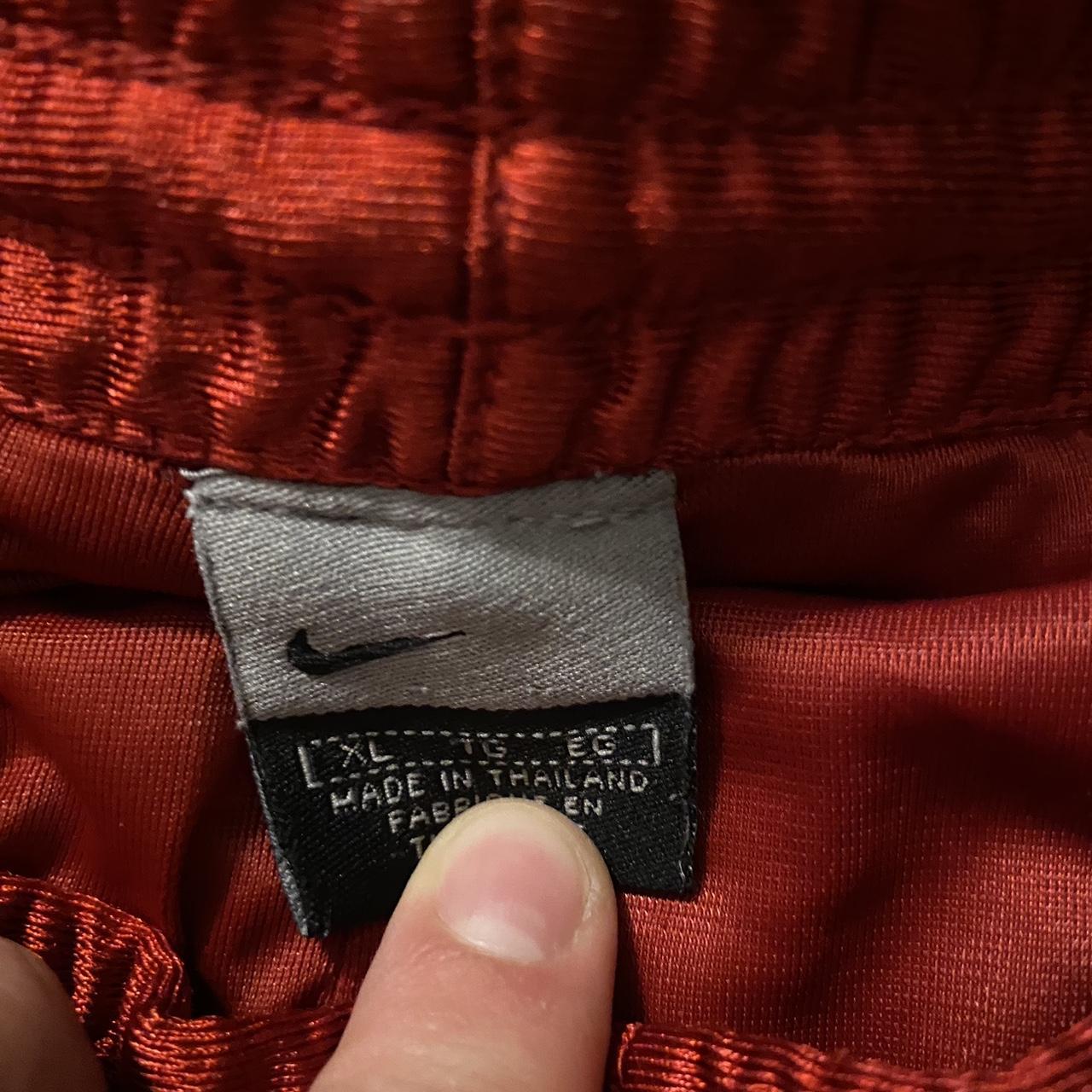 Super baggy red satin nike unc shorts Size XL Fits... - Depop