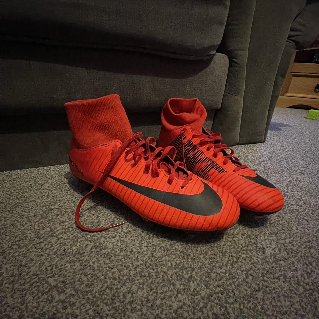 Red Nike ankle support football boots - Depop
