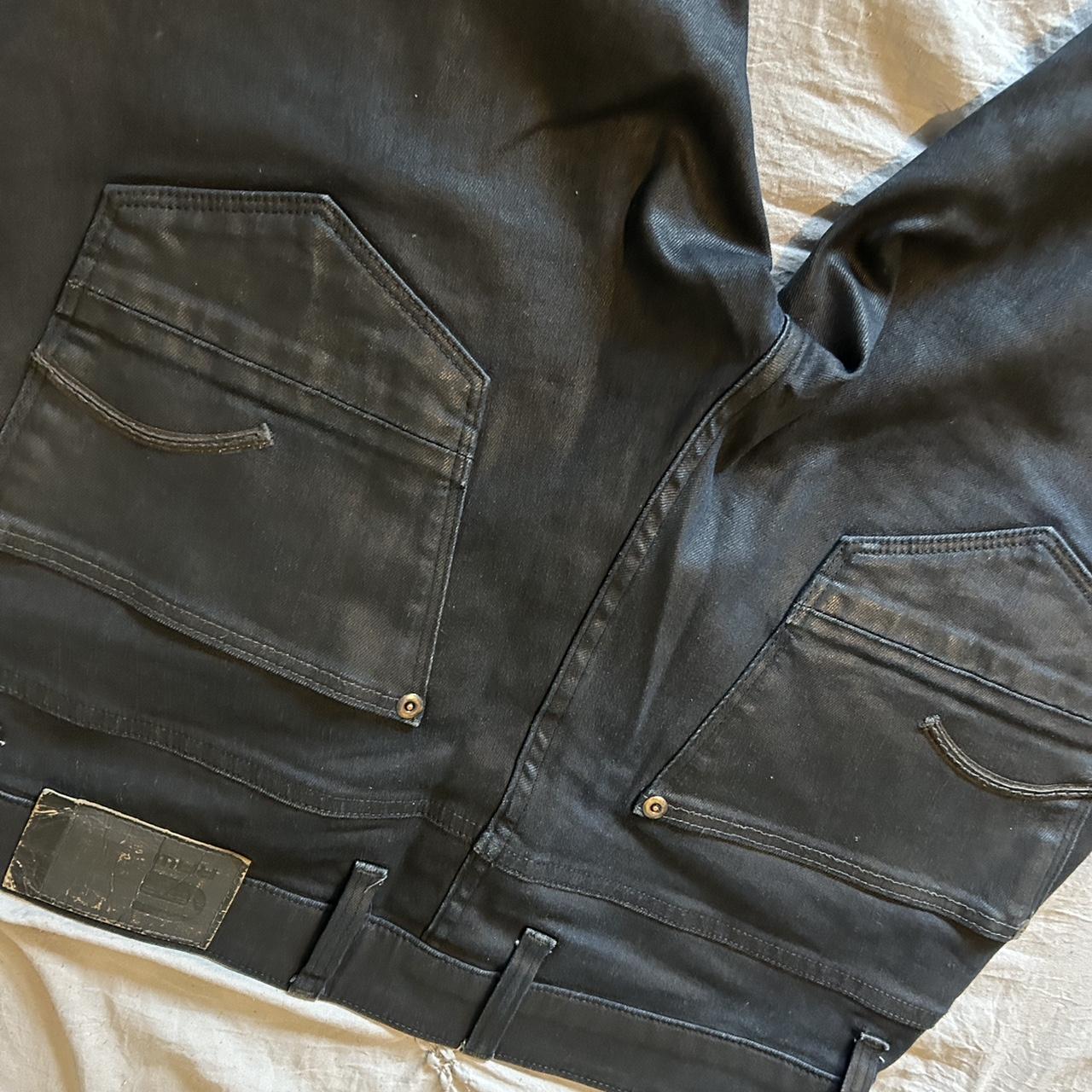 G star raw navy blue waxed denim jeans size 32”... - Depop