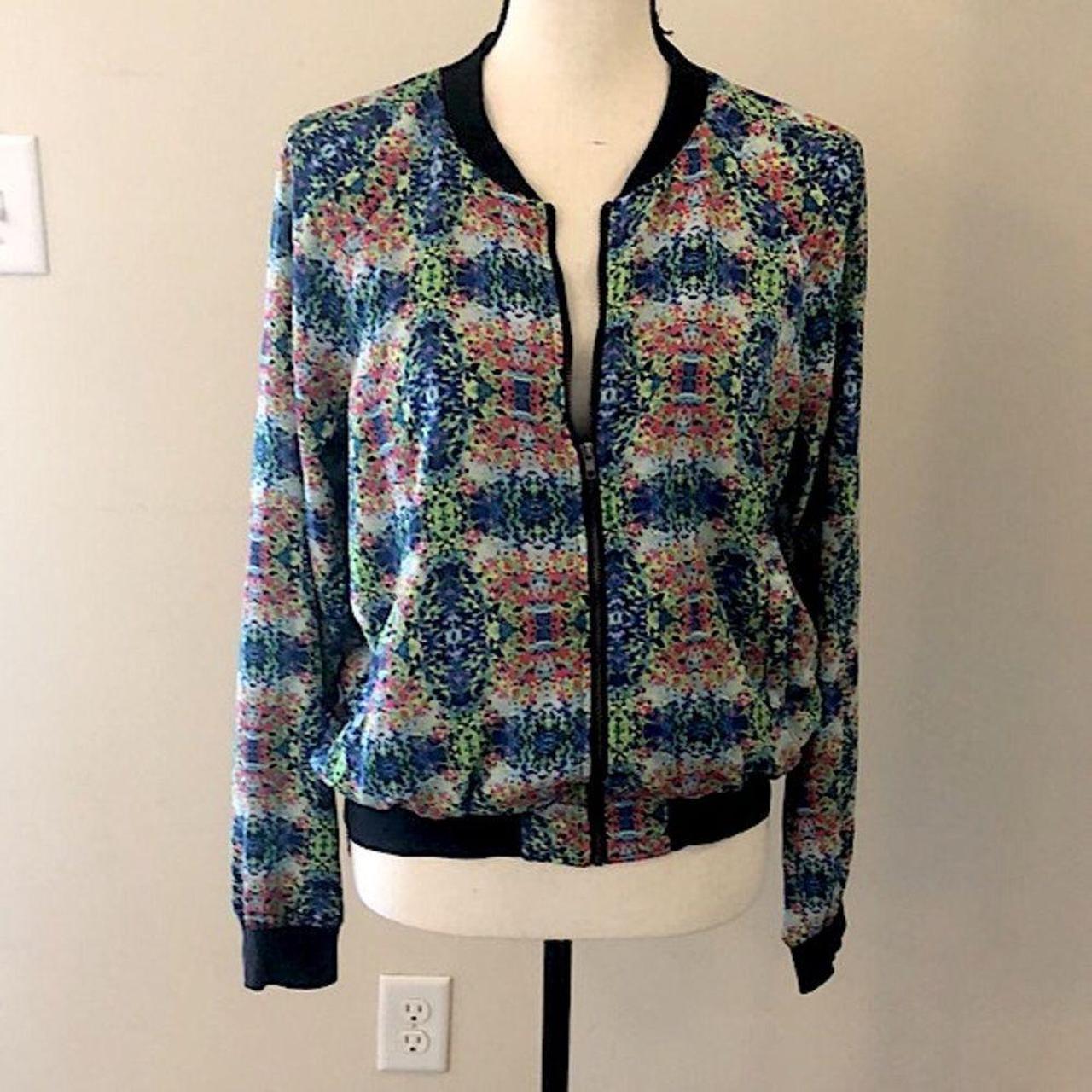 Rhyme jacket artsy multicolored pattern zip front... - Depop