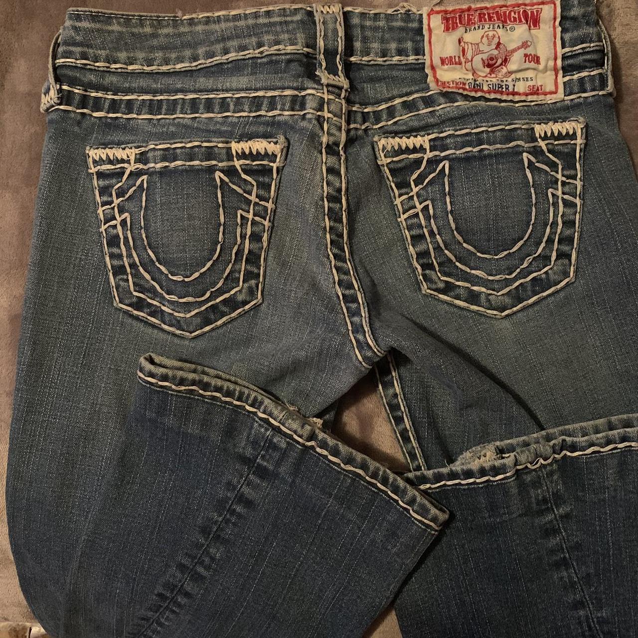 white stitching true religion jeans, has... - Depop