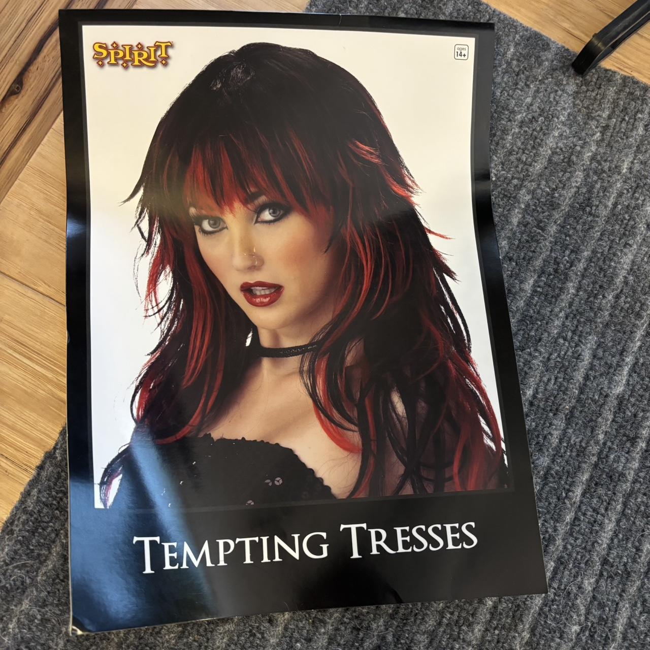 Red and black gothic wig with a touch of vampire... | Depop