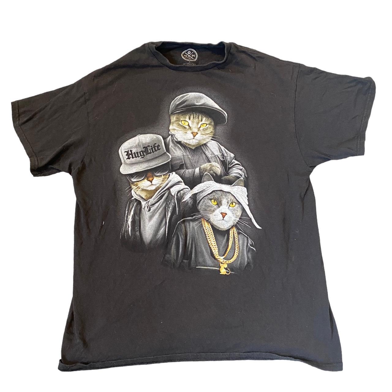 Hug life cats hiphop tshirt black large men’s... - Depop