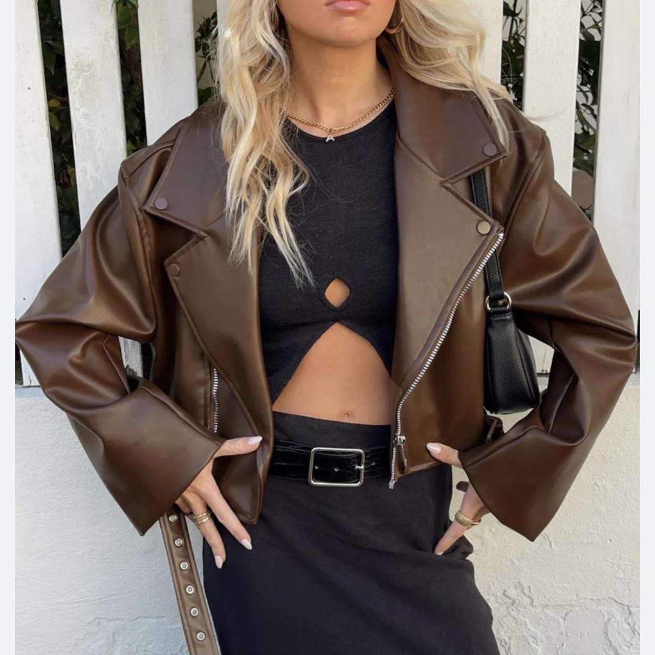 Lioness Brown Leather Jacket Us 4 Originally Depop