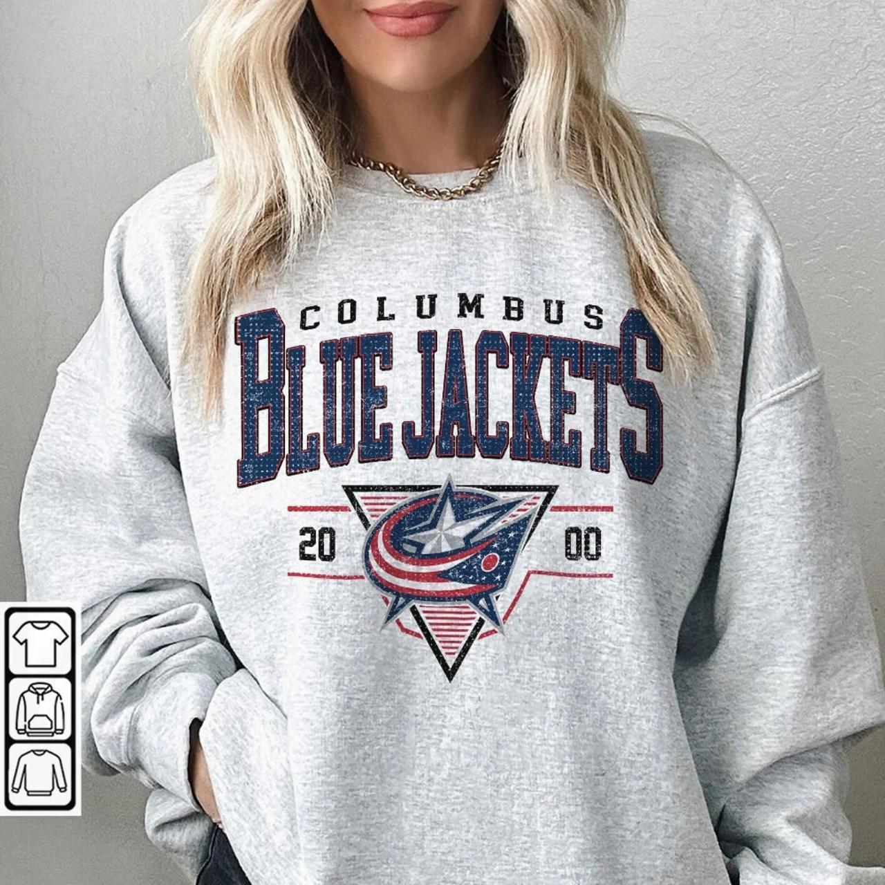 Retro Columbus Blue Jacket Shirt, Crewneck Columbus... - Depop