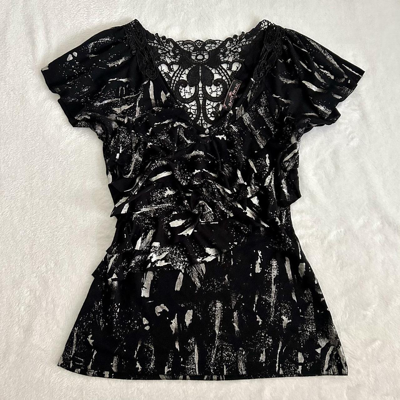 Almost Famous brand Black and metalic silver ruffle... - Depop