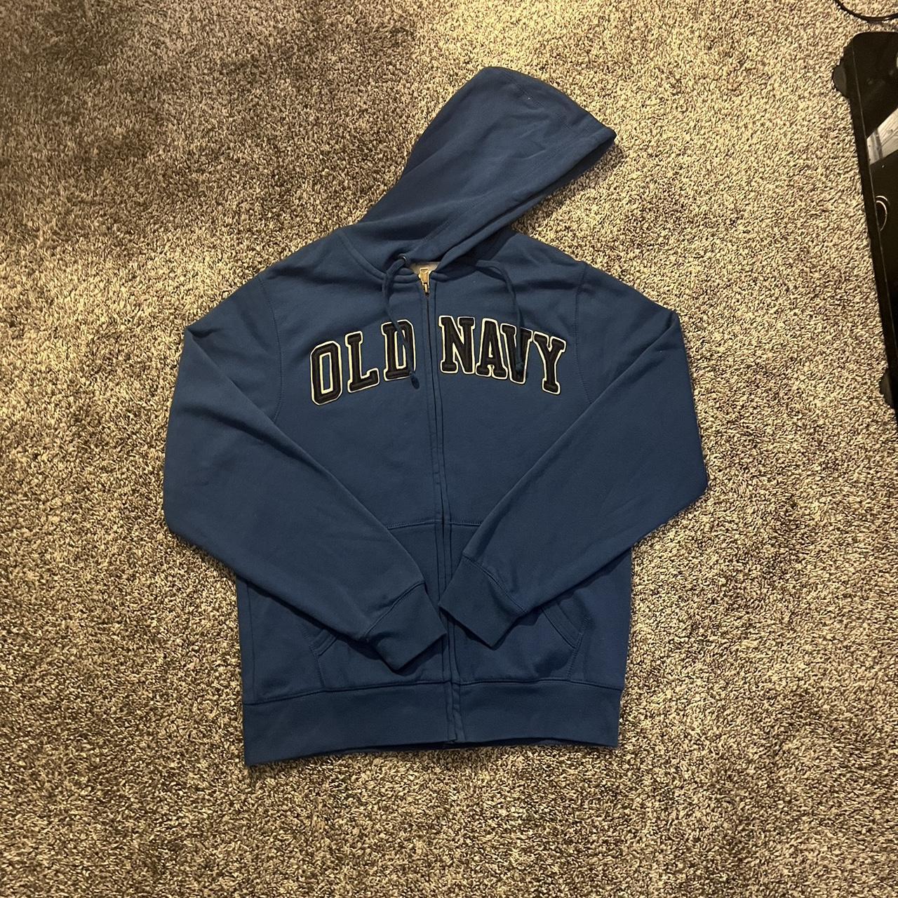 Navy blue Old Navy zip-up hoodie with embroidered... - Depop