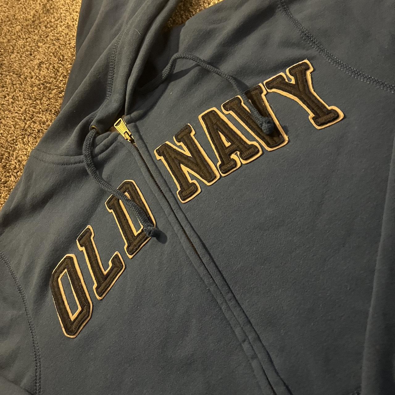 Navy blue Old Navy zip-up hoodie with embroidered... - Depop