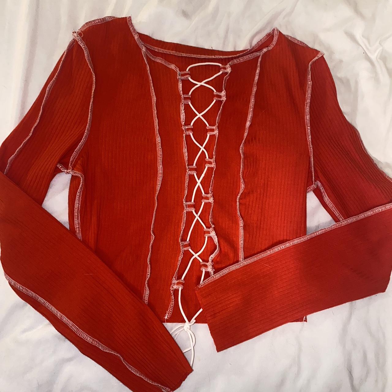 Red, front center corset, crop top - Depop